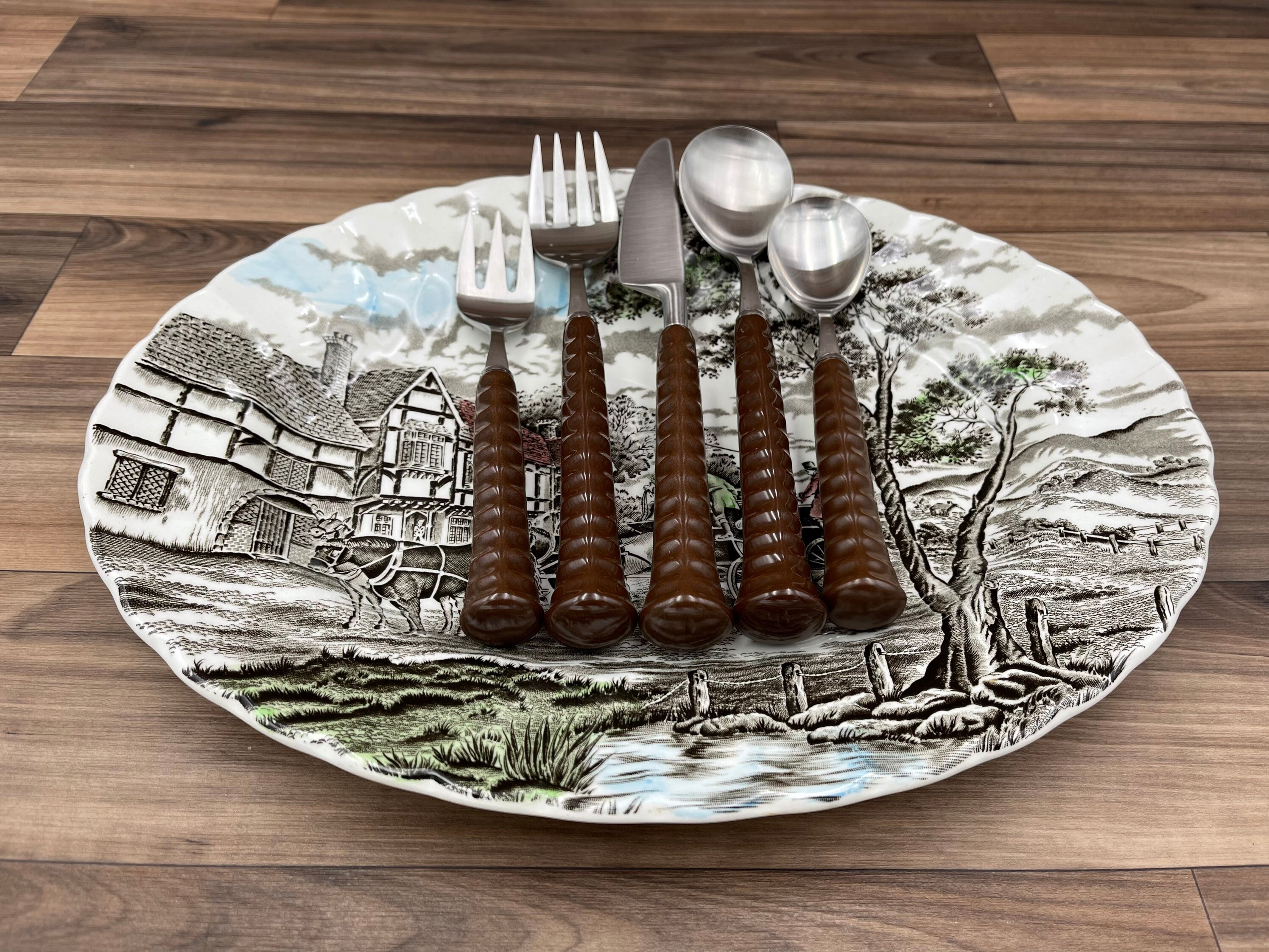 Mid Century Flatware set, RARE Noritake Iron Brown Vintage Silverware set