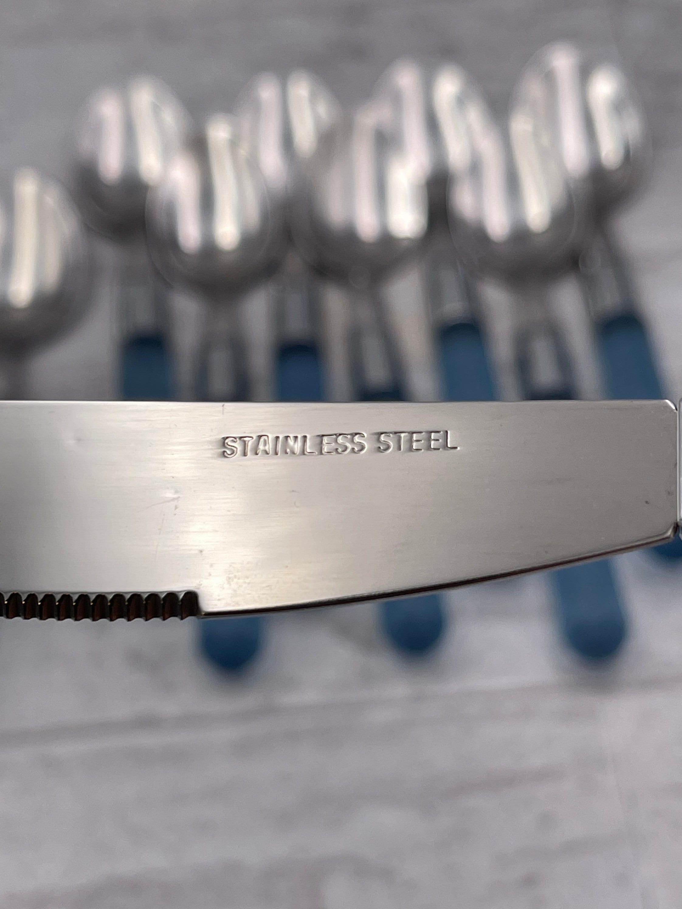 Vintage Stainless Flatware set, Blue Plastic Handles, Silverware Set ...