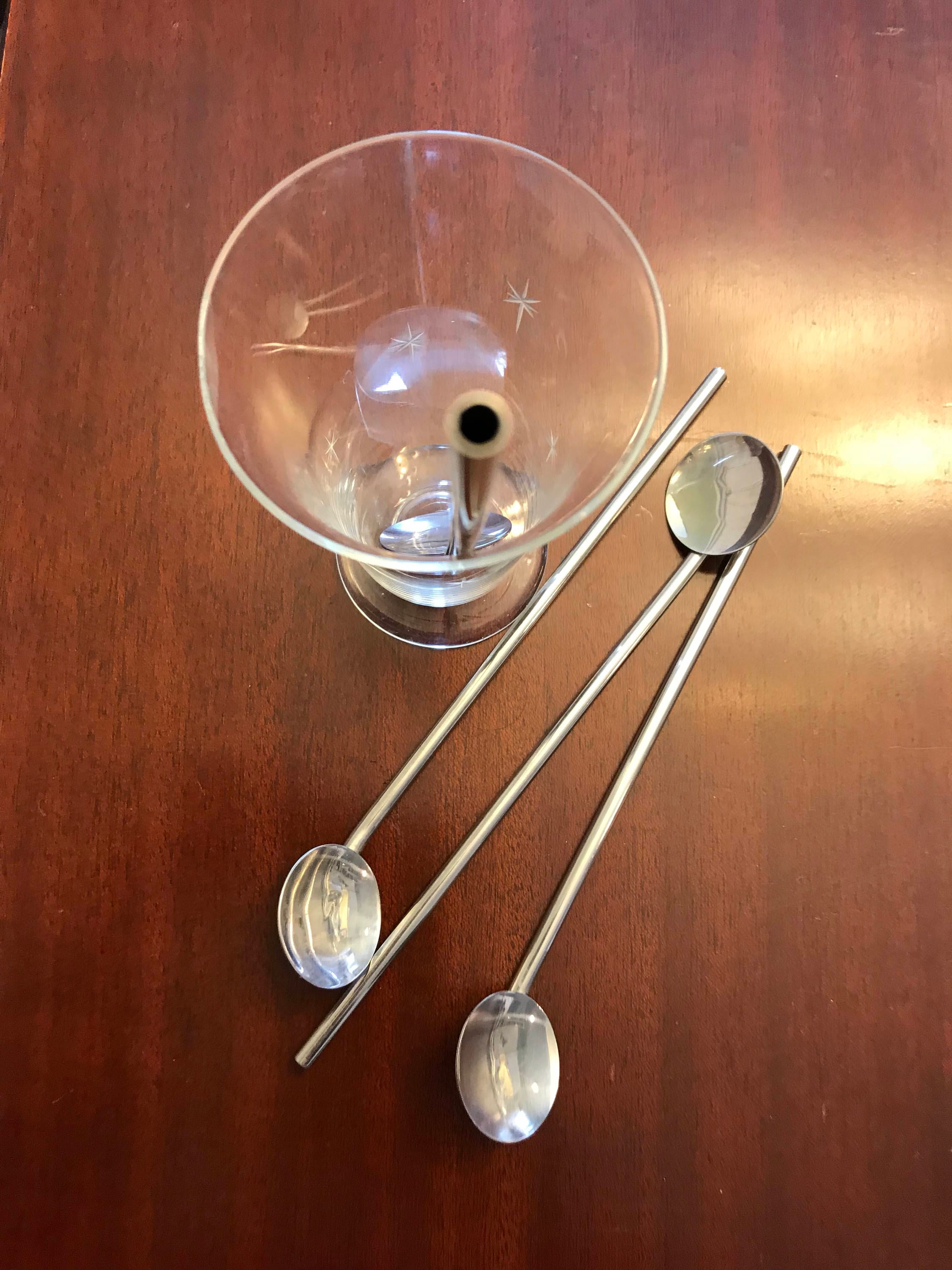 Vintage Drink Stir Stick Straws, Metal Swizzle Sticks, Chrome stir ...