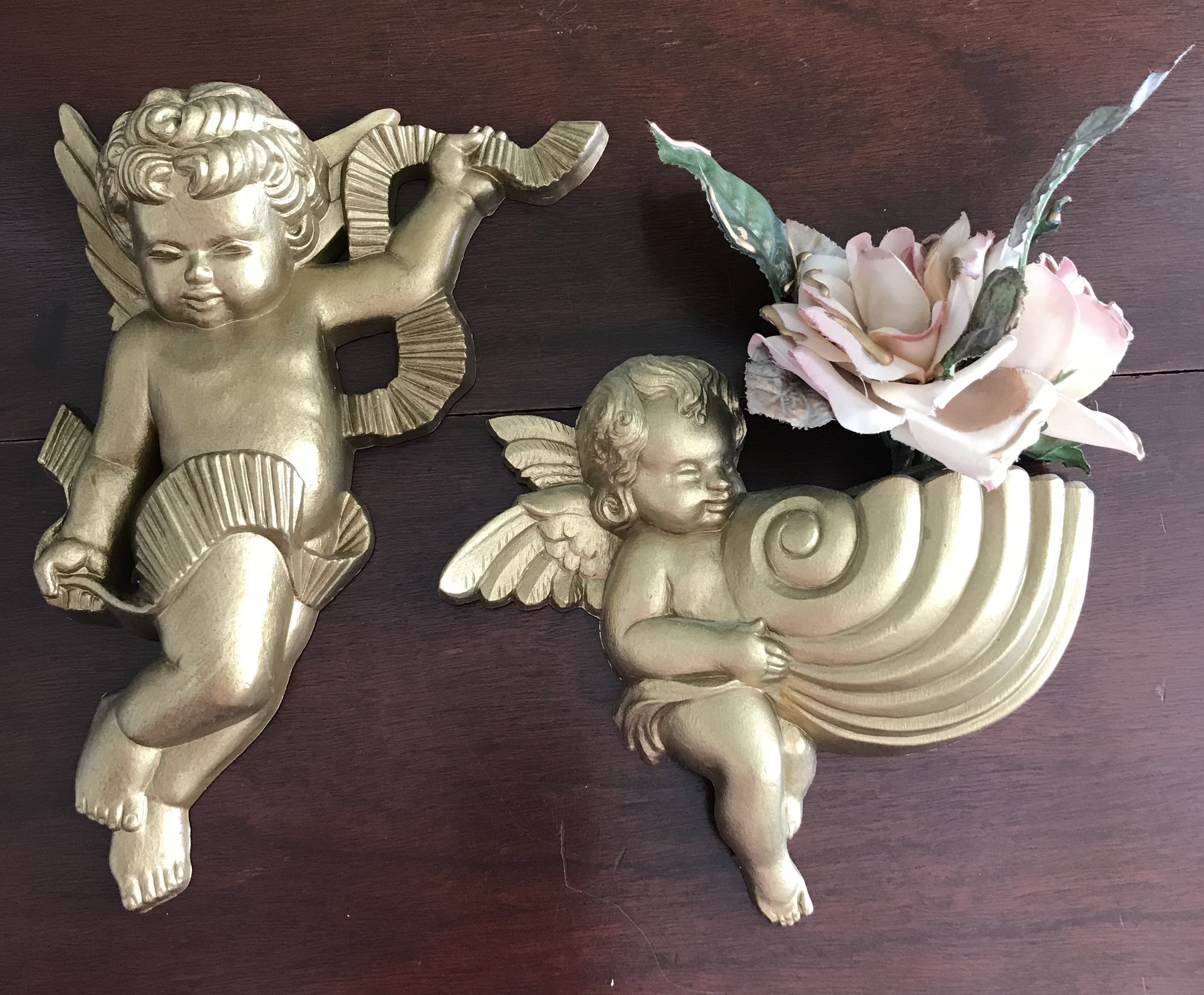 Vintage Gold Cherubs, Golden Angels, Angels wall plaques, Gold Angel ...