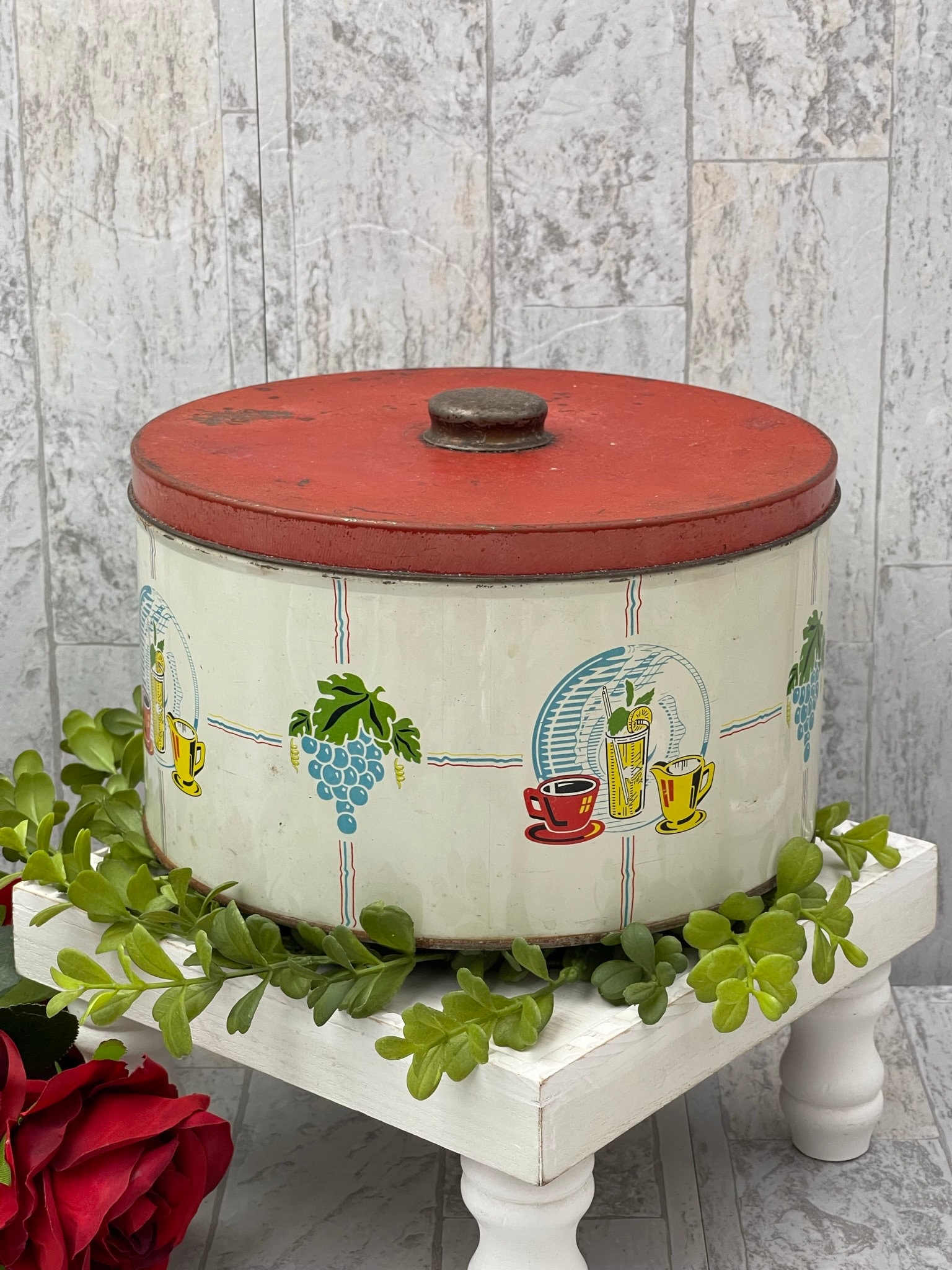 Vintage Red Tin Canister, Kitschy Kitchen Storage, Camp Cabin, Vintage ...