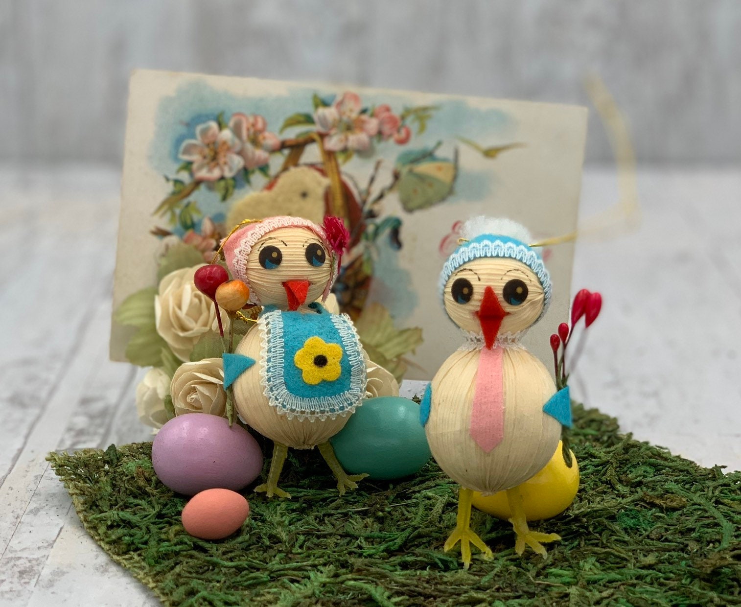 Vintage Easter Chicks, Chenille felt and crepe paper ornaments, Chick ...