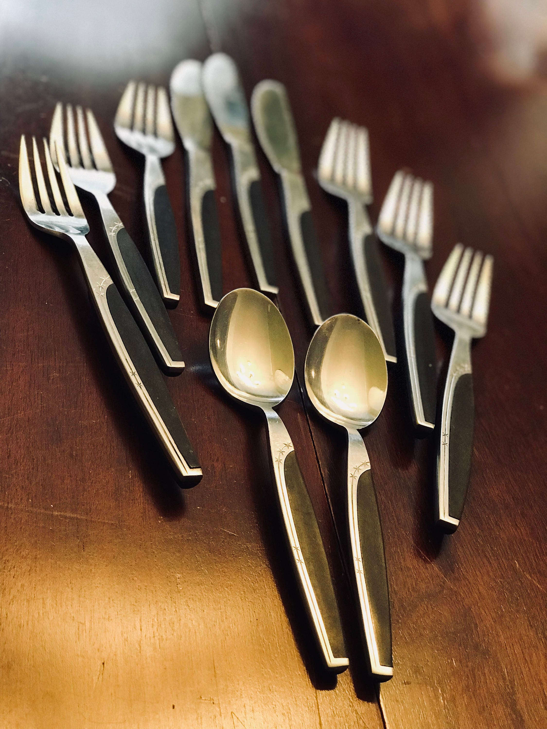 Atomic Flatware, Mar-Crest 5 Star Ebony Elegance flatware, Stainless steel Faux Ebony handle ...