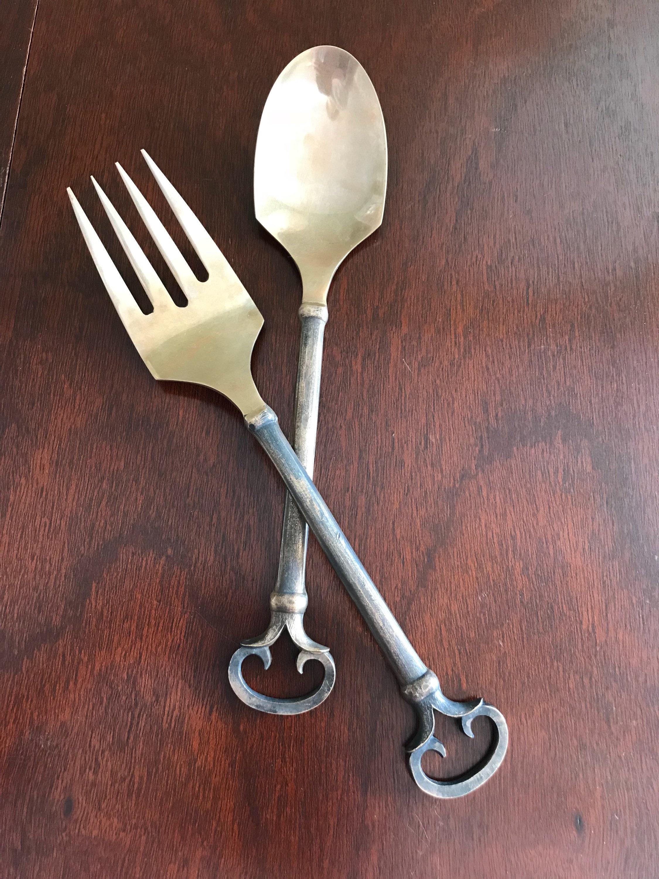 Pottery Barn Keys Serving set, Bronze fork and spoon Flatware serving ...