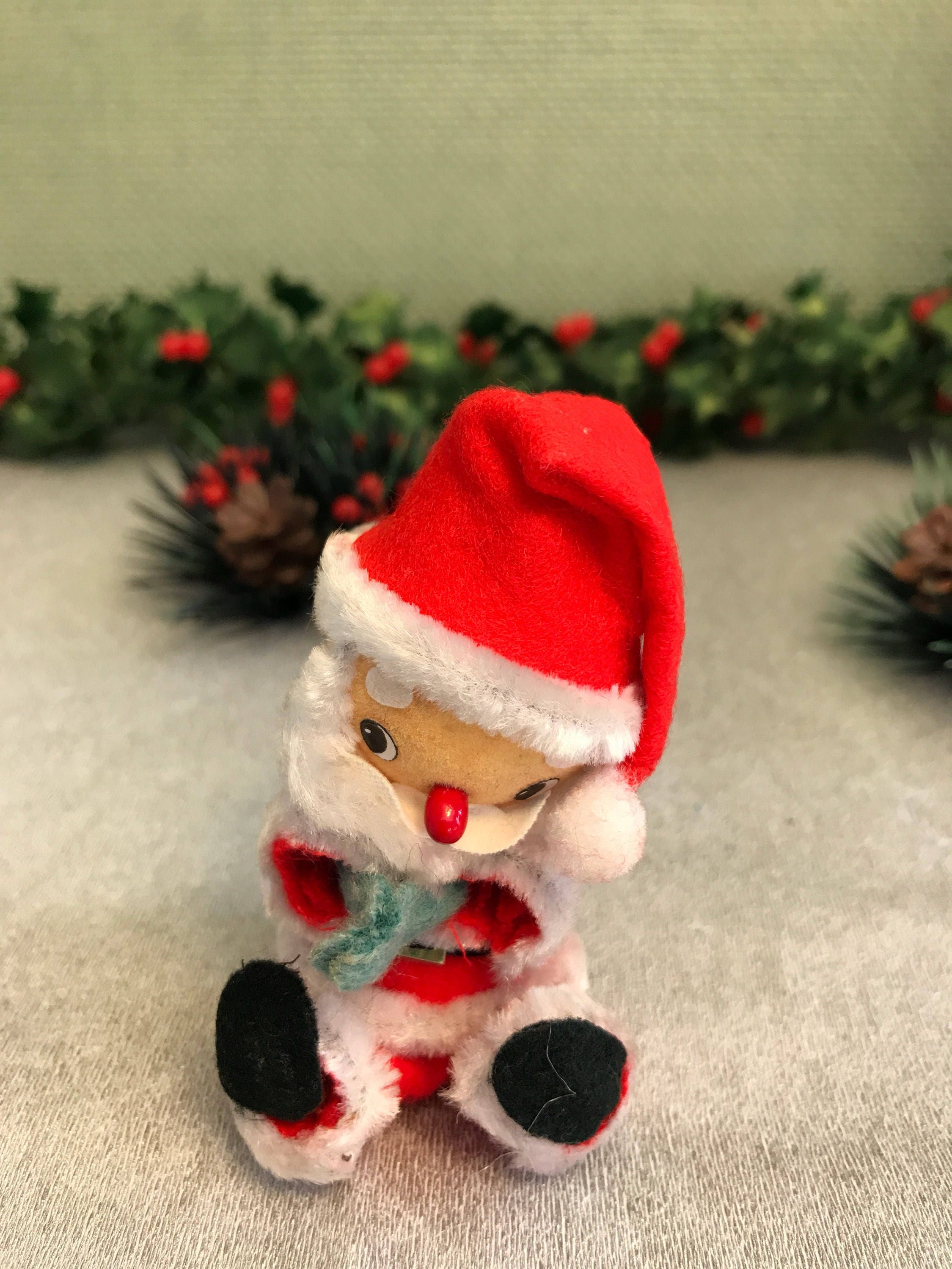 Vintage Santa Hugger ornament, red flocked Santa, Santa clip on ...
