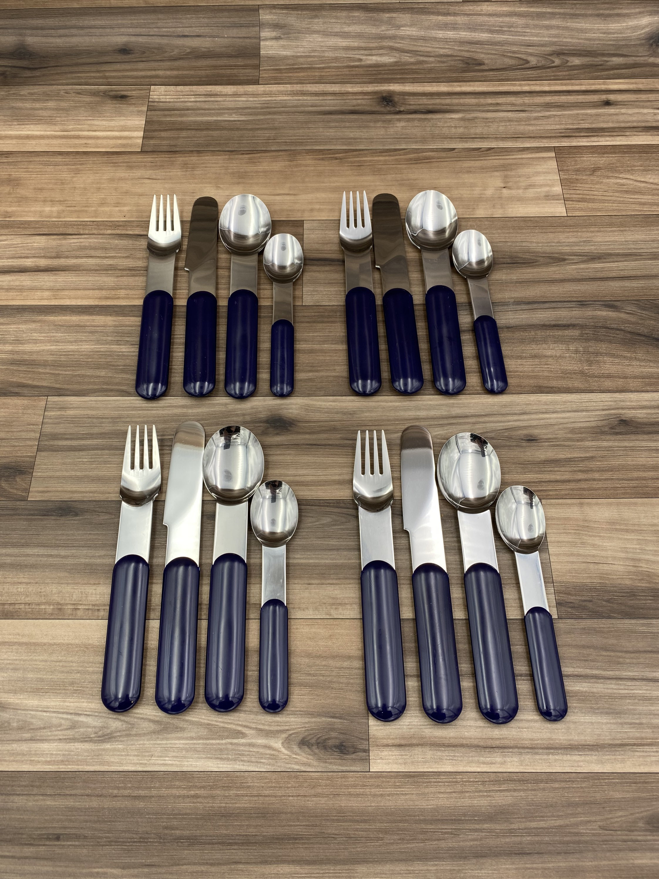 Vintage Flatware set Stainless Steel with Blue Plastic Handles Picnic ...