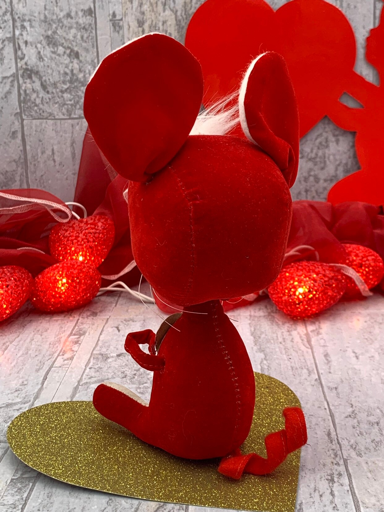 Vintage Red Velvet Valentine Mouse, Stuffed Be My Valentine Big eared ...