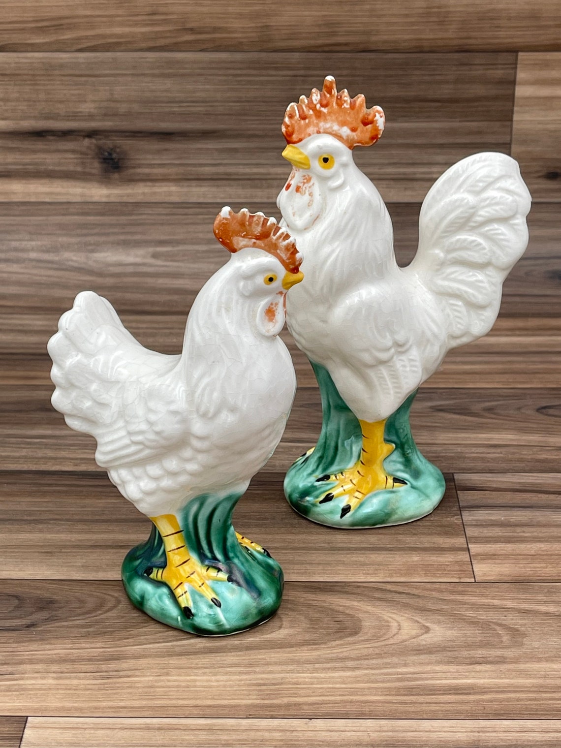 Vintage Lefton Rooster and Hen Chicken Figurines, Rustic Farmhouse Home ...