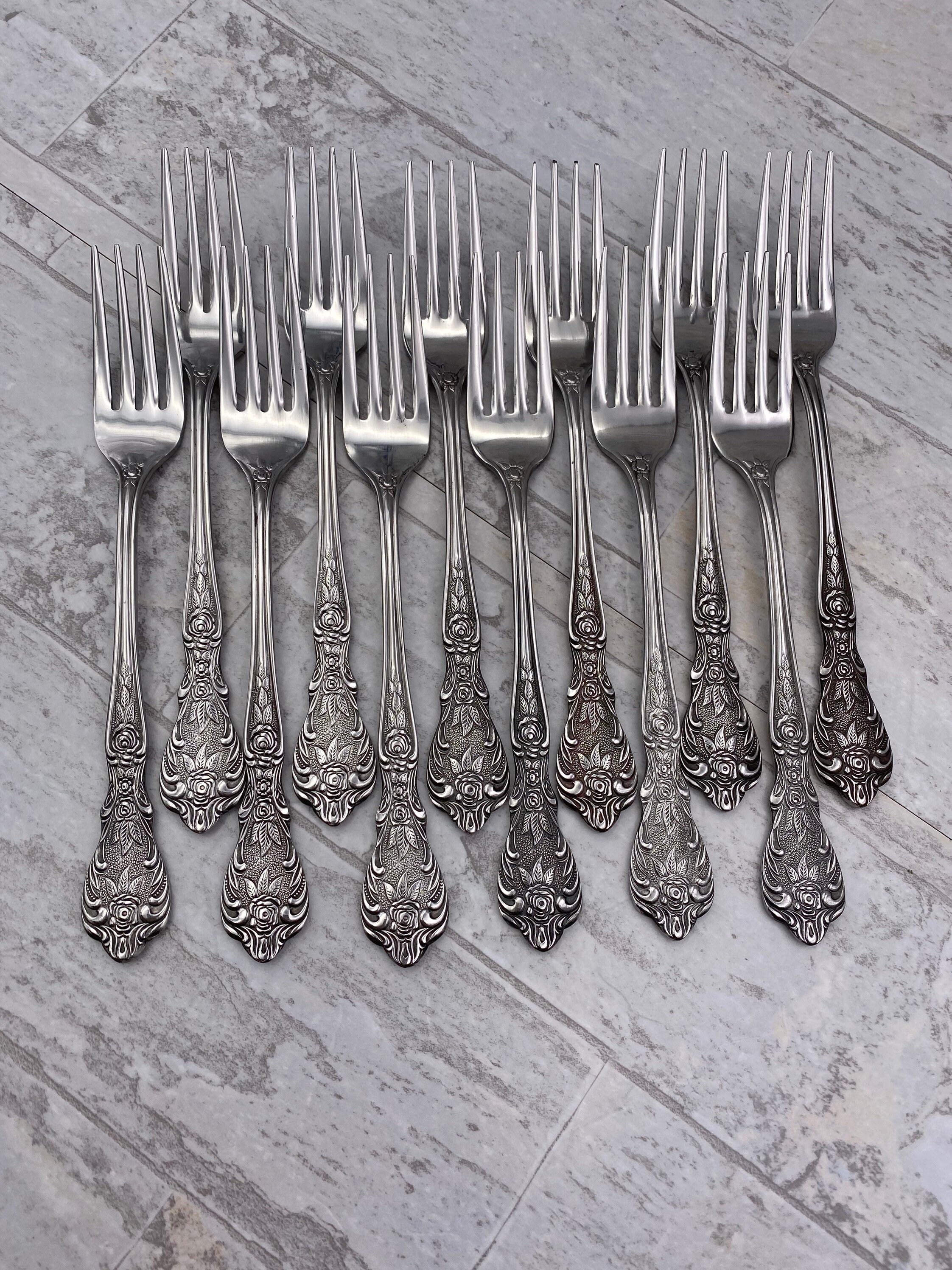Vintage Stainless Flatware Set, Large Service for 12 Rose Pattern ...