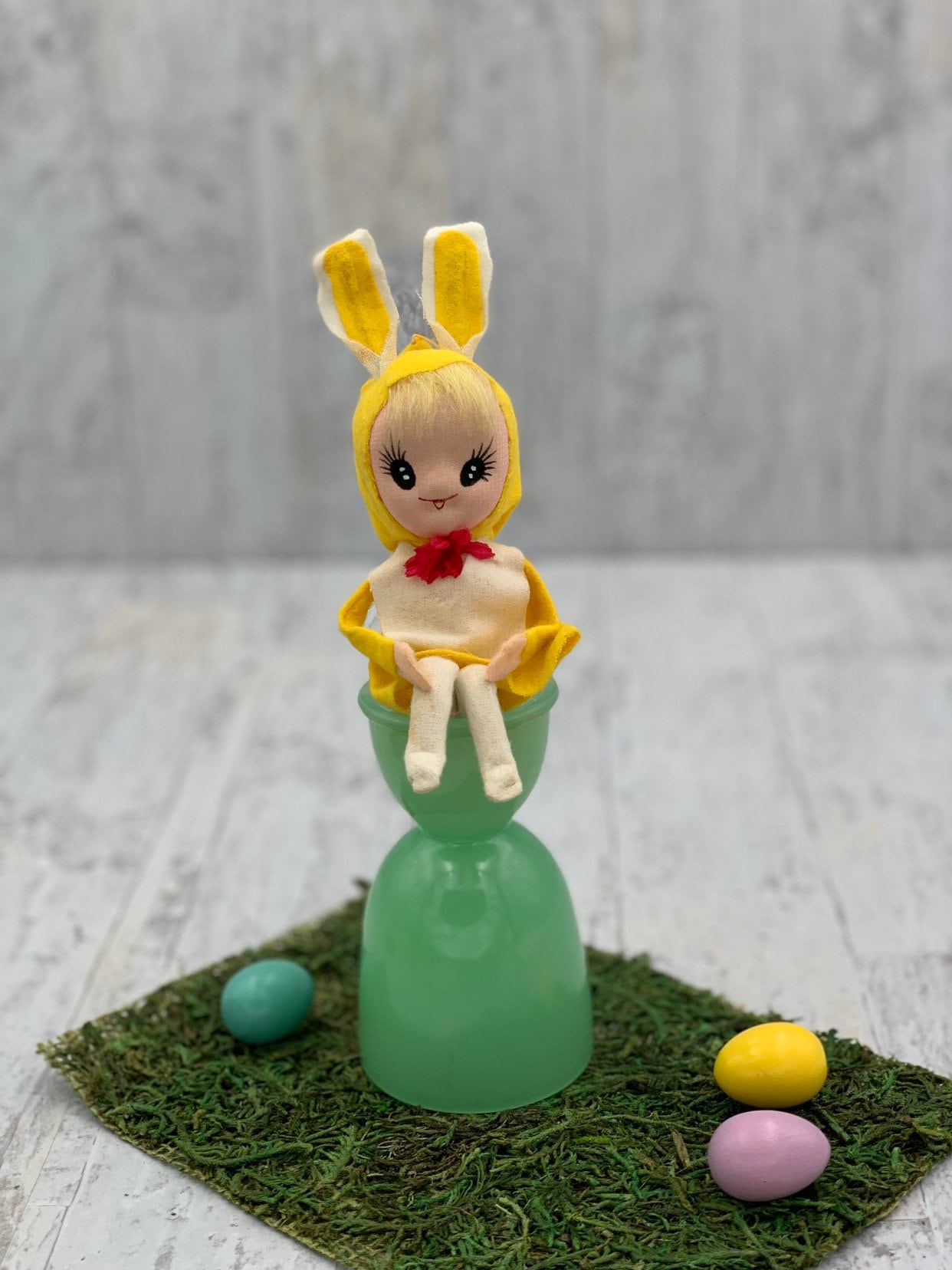 Vintage Pixie Bunny Elf, Stockinette face Bunny, Felt Knee hugger elf ...