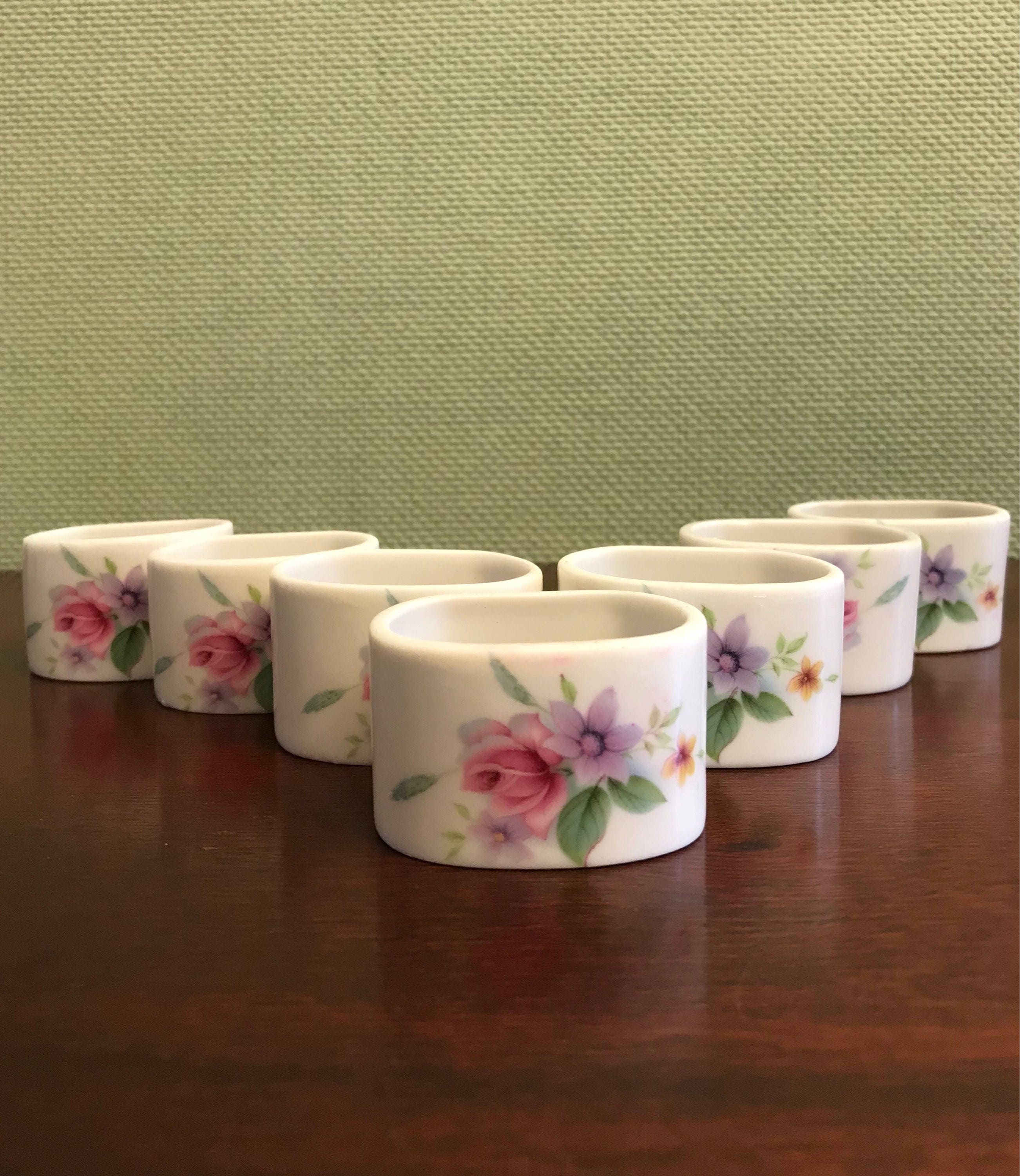 Vintage Porcelain Floral Napkin Rings, 6 piece set, D standing Napkin ...