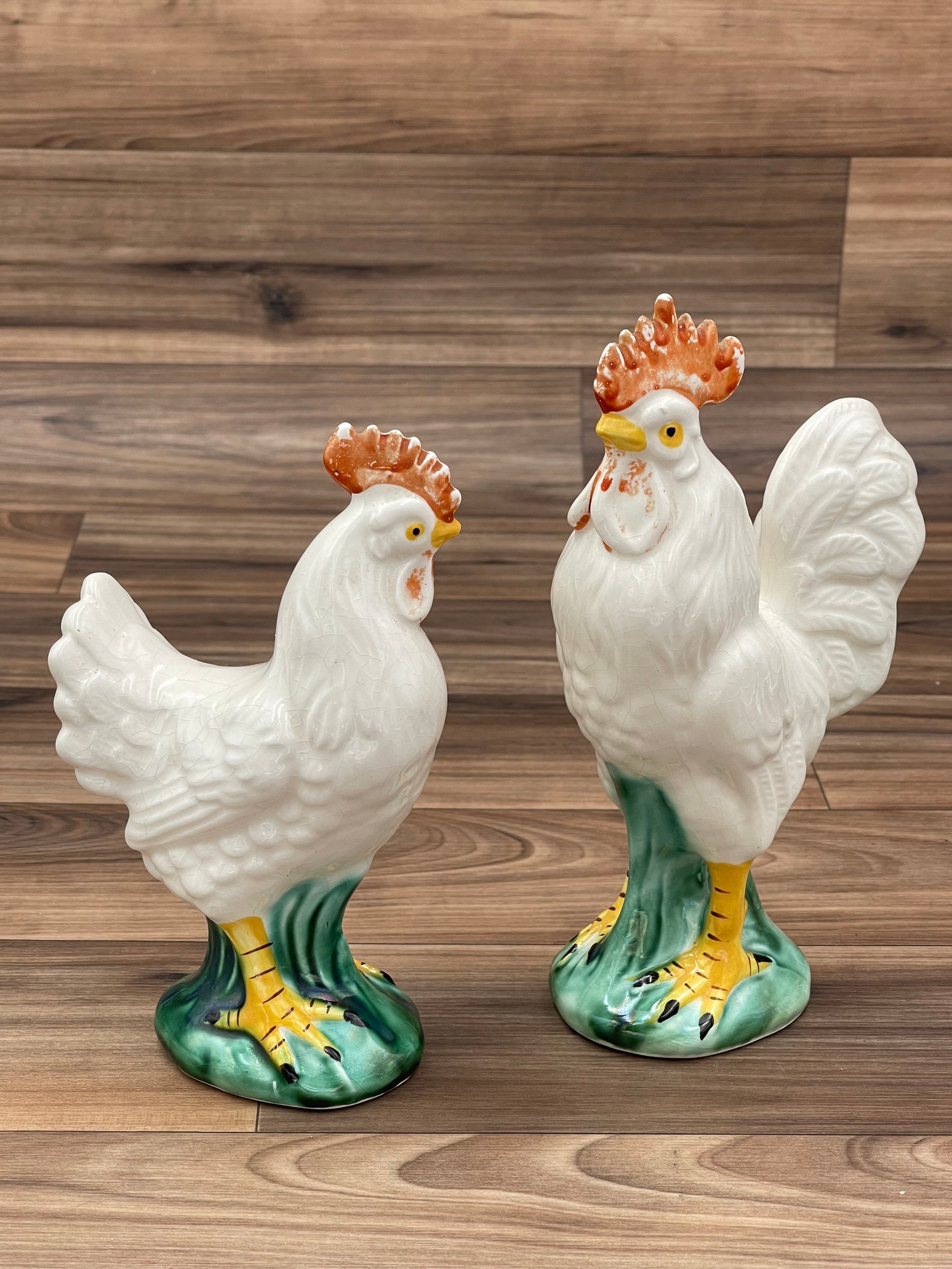 Vintage Lefton Rooster and Hen Chicken Figurines, Rustic Farmhouse Home ...