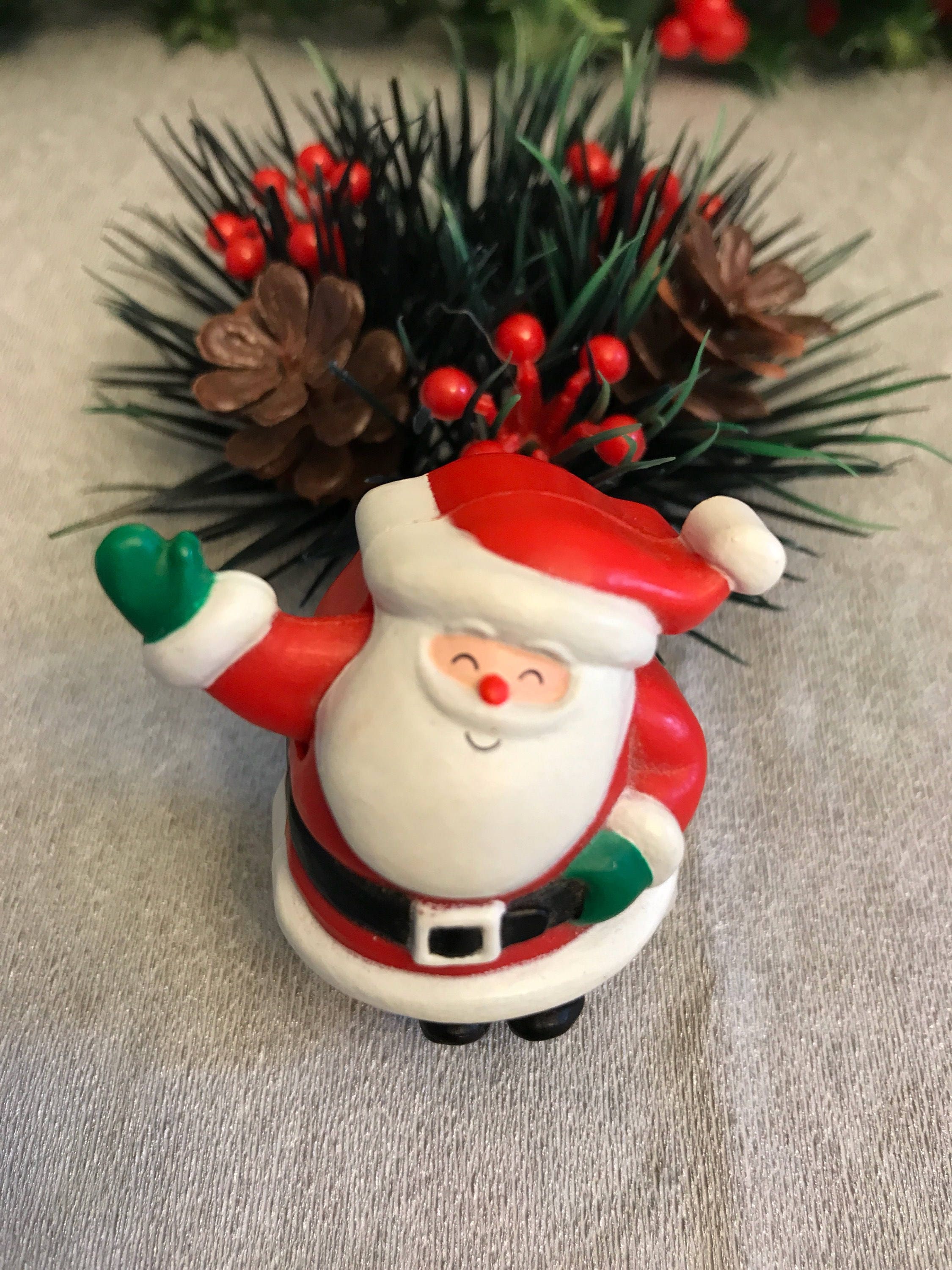 Vintage Waving Santa pin, red wind up Santa Brooch, mini Santa lapel ...