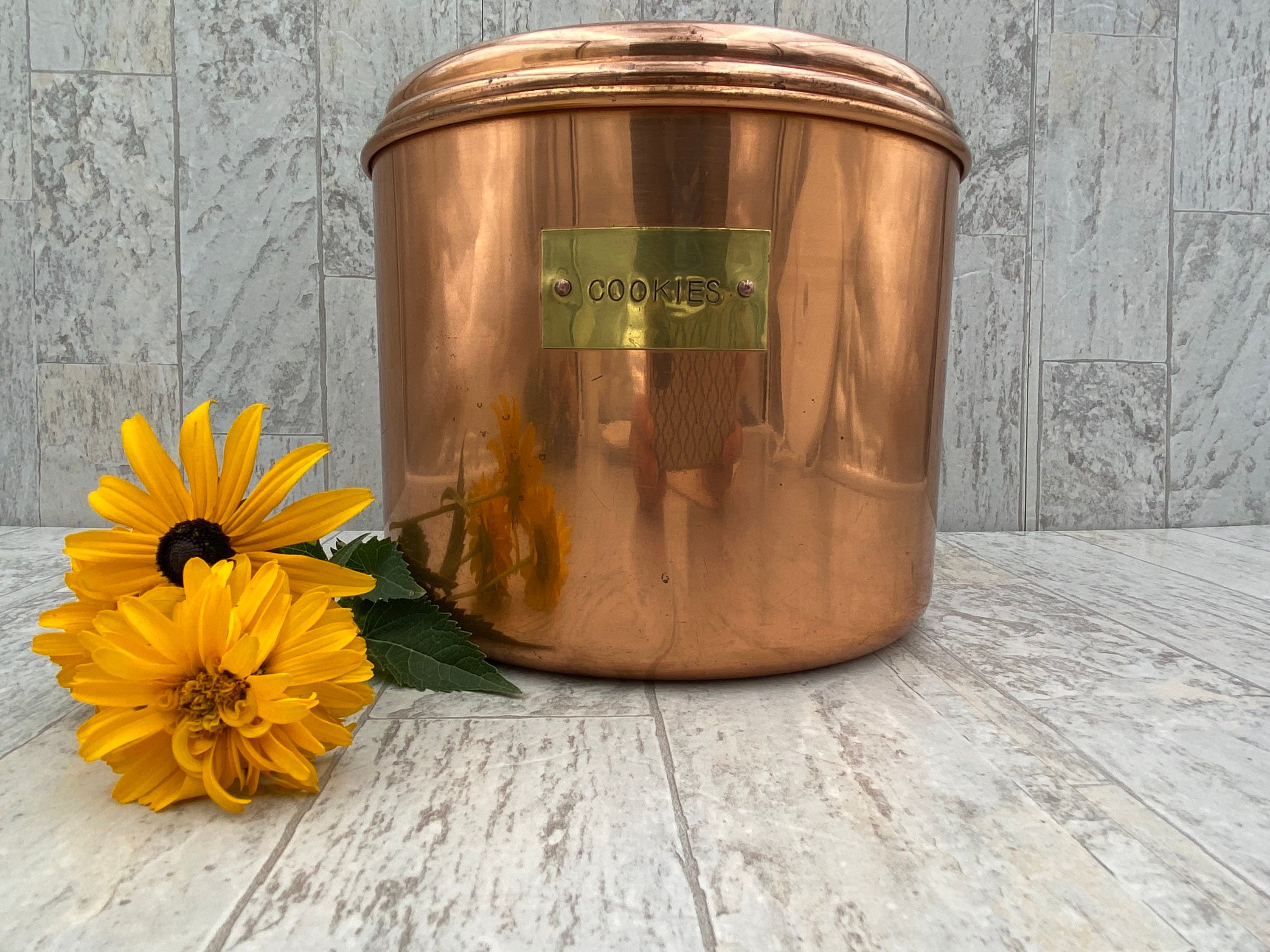 Vintage Copper Canister Cookie Tin, Kitschy Kitchen Cabin Storage ...
