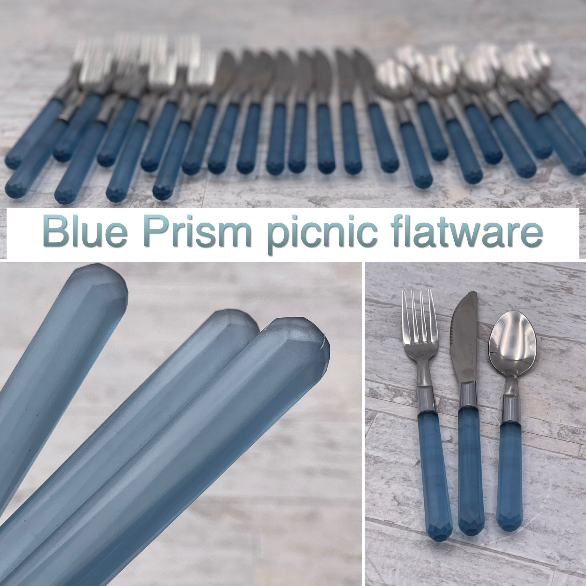 Vintage Stainless Flatware set, Blue Plastic Handles, Silverware Set ...