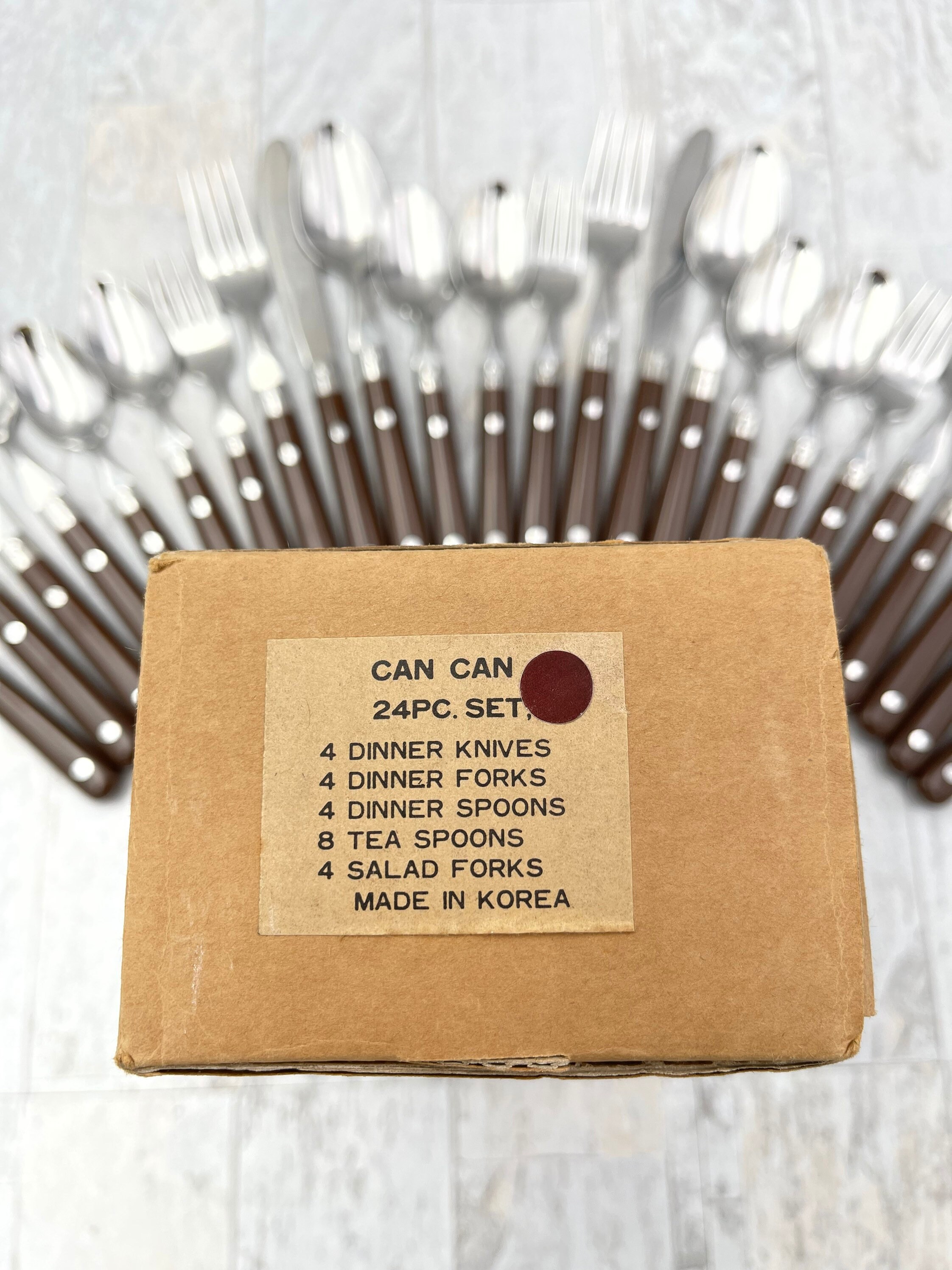 Vintage Flatware set with riveted Brown Plastic Handles, Rustic Cabin ...