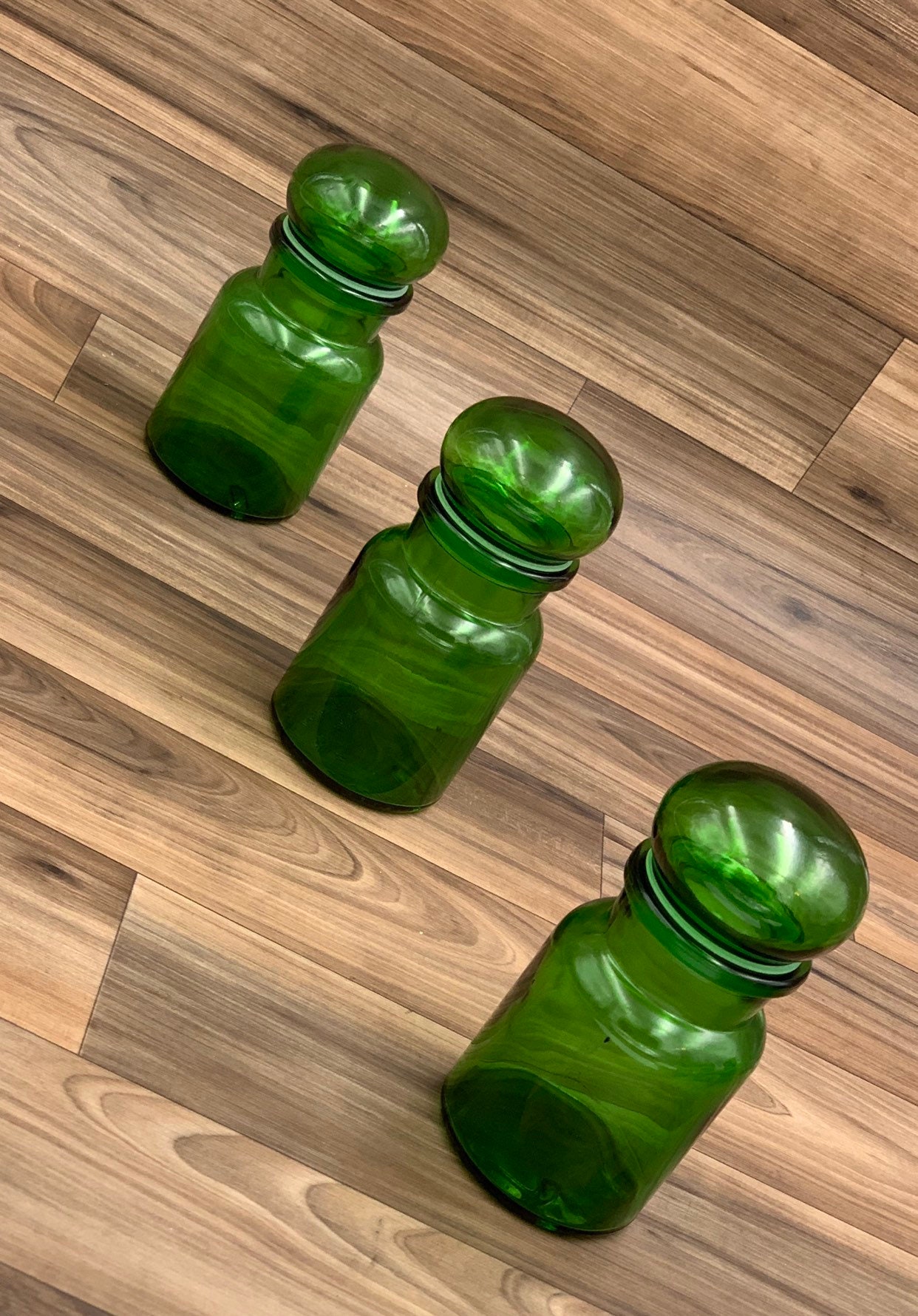 Vintage Apothecary Jars, Belgium Green Bubble top Jars, glass canisters ...