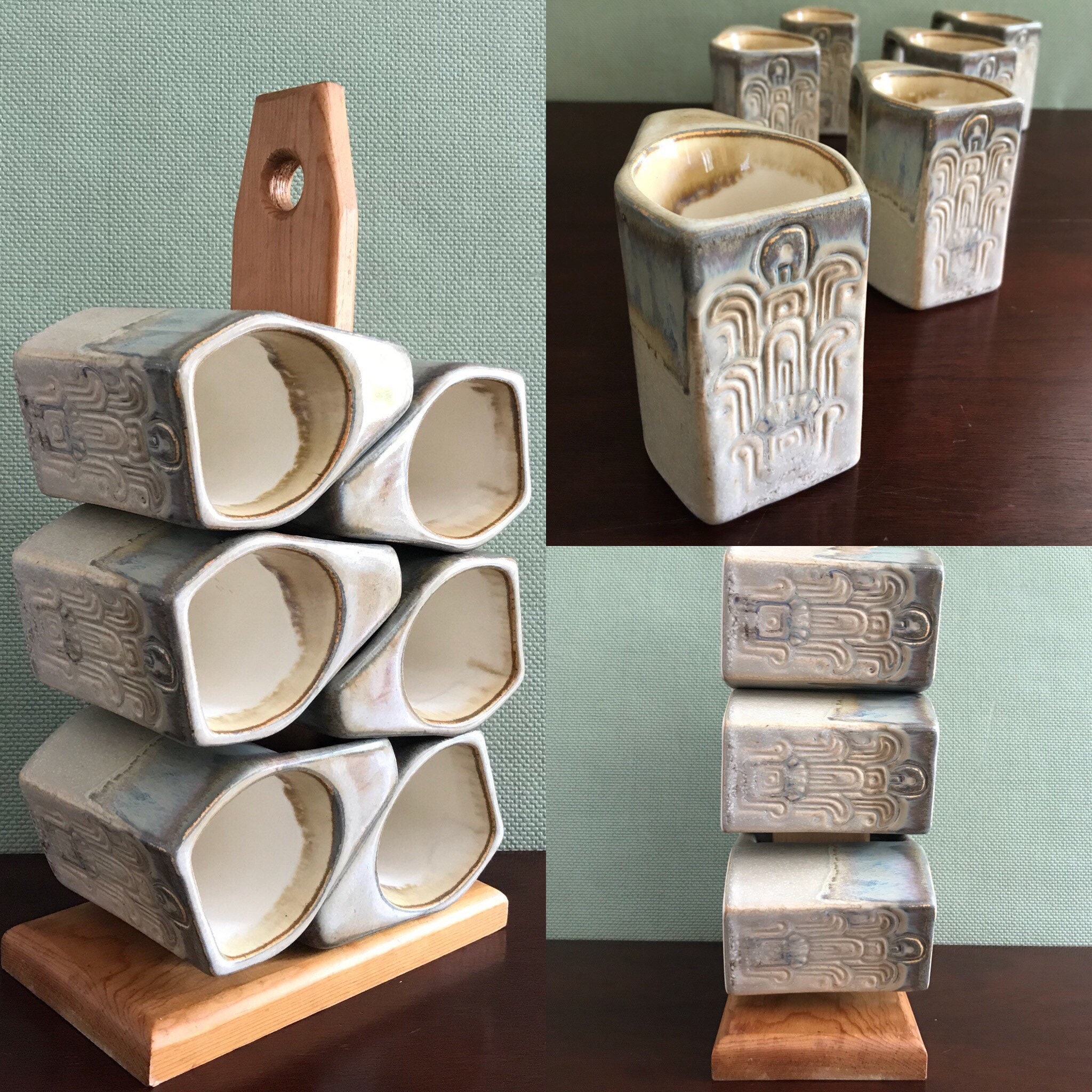 Stoneware mugs, Aztec design Padilla mug set Goemetric Drip glaze mugs ...