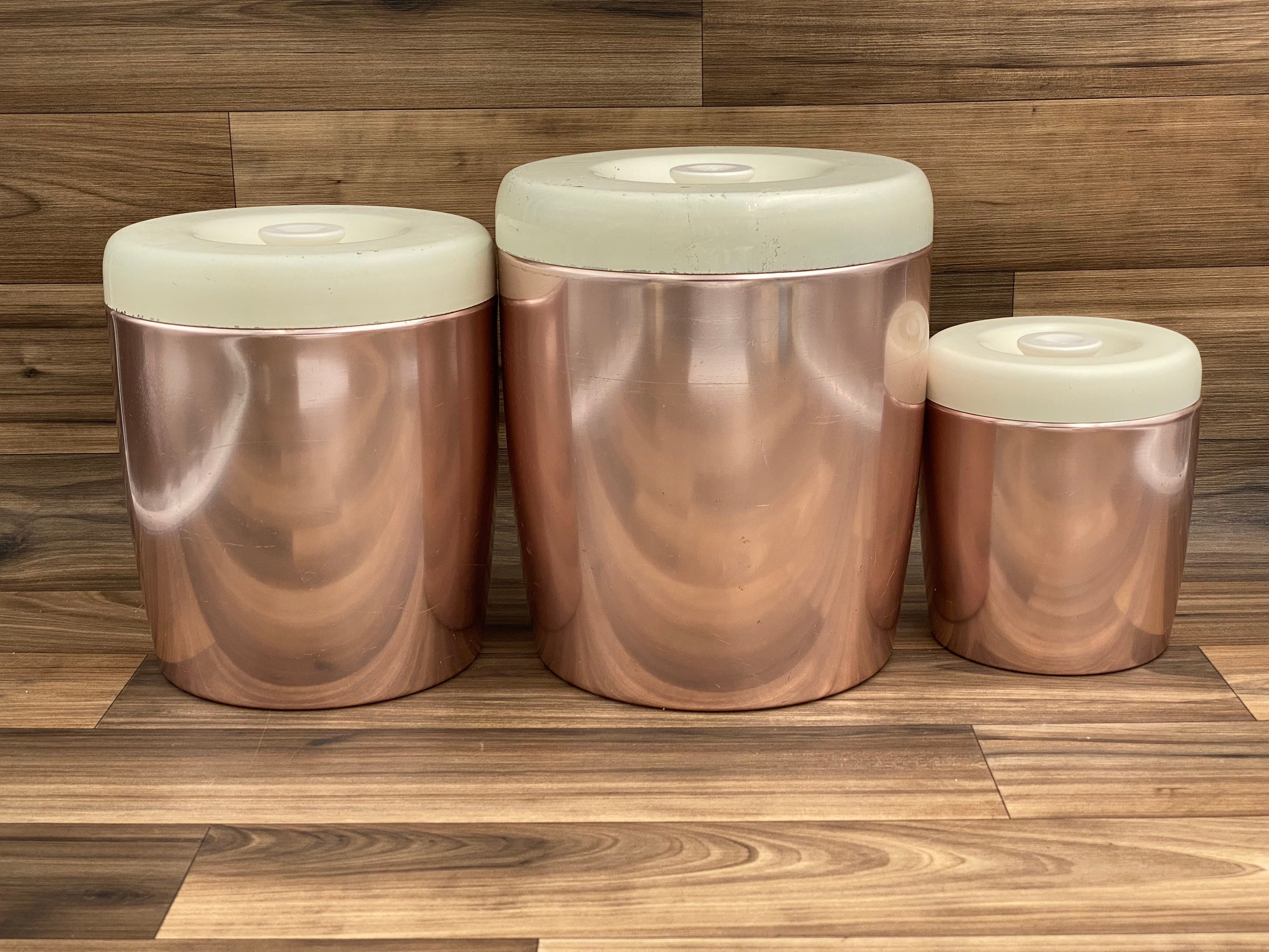 Vintage Tin Canister set, Rose copper Nesting Tin canisters, Kitschy ...