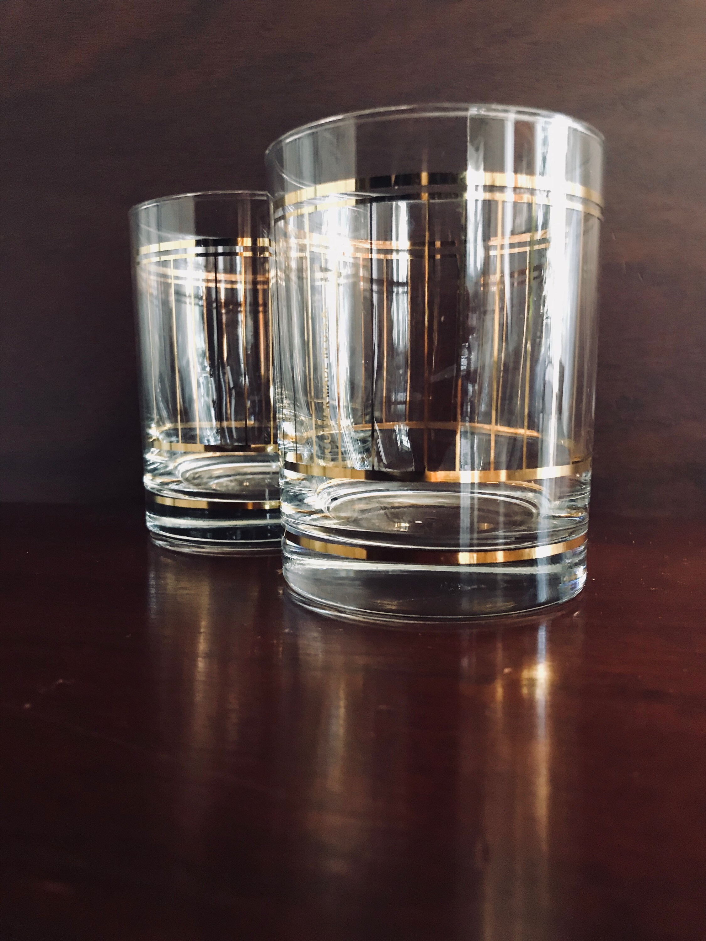 Mid Century Culver Glasses, Set of 2, Gold Stripes and Ring Around Base ...