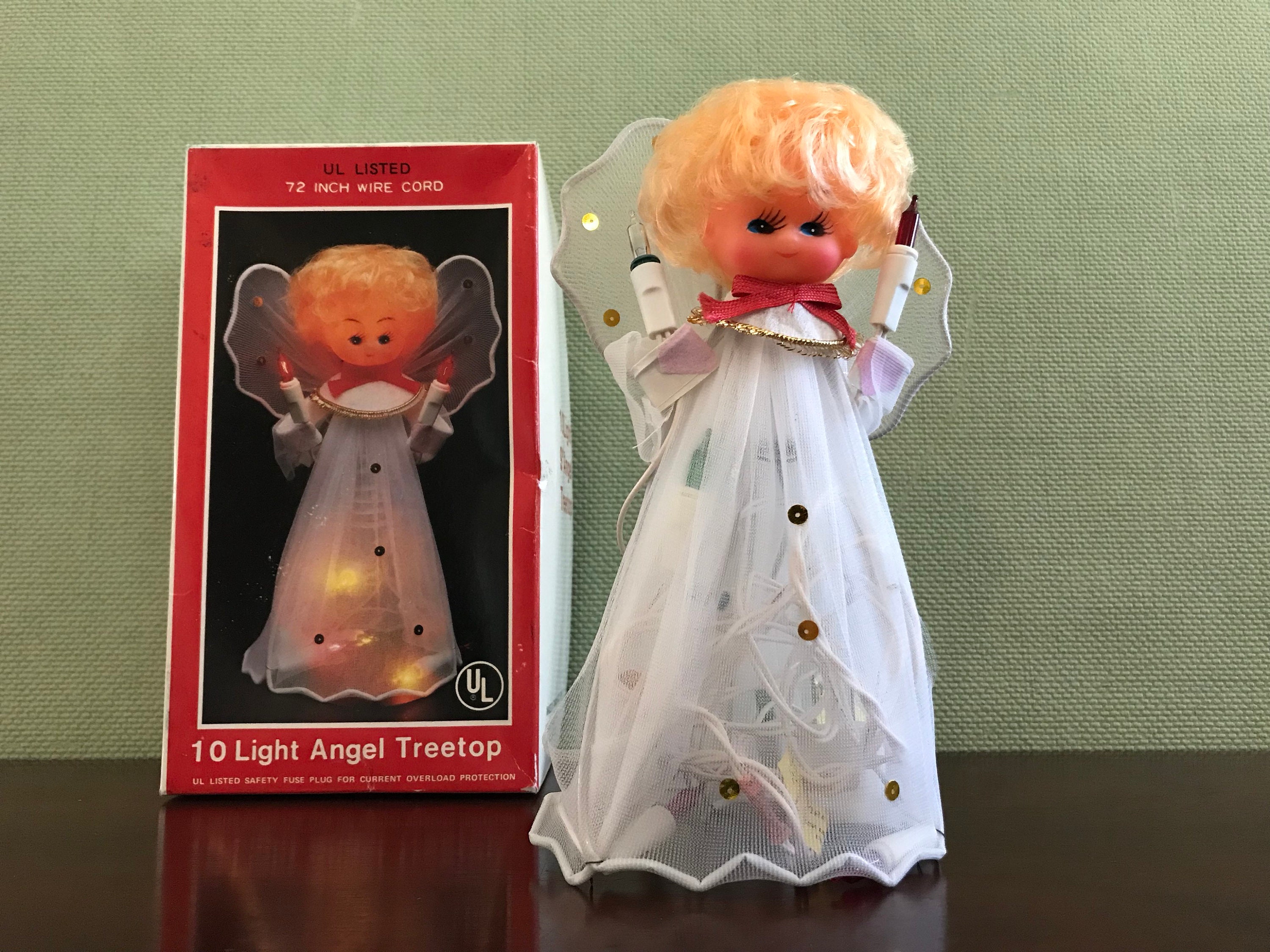 Vintage Angel Tree topper, 10 light Angel Treetop Chistmas tree Angel ...