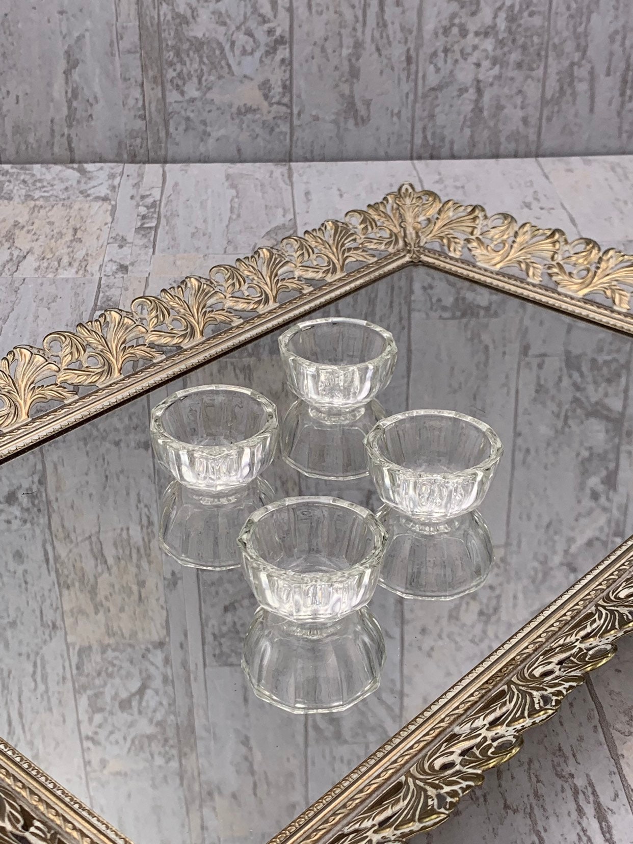 Vintage glass Salt cellars, set of 4 Open salt cellars, pressed glass ...