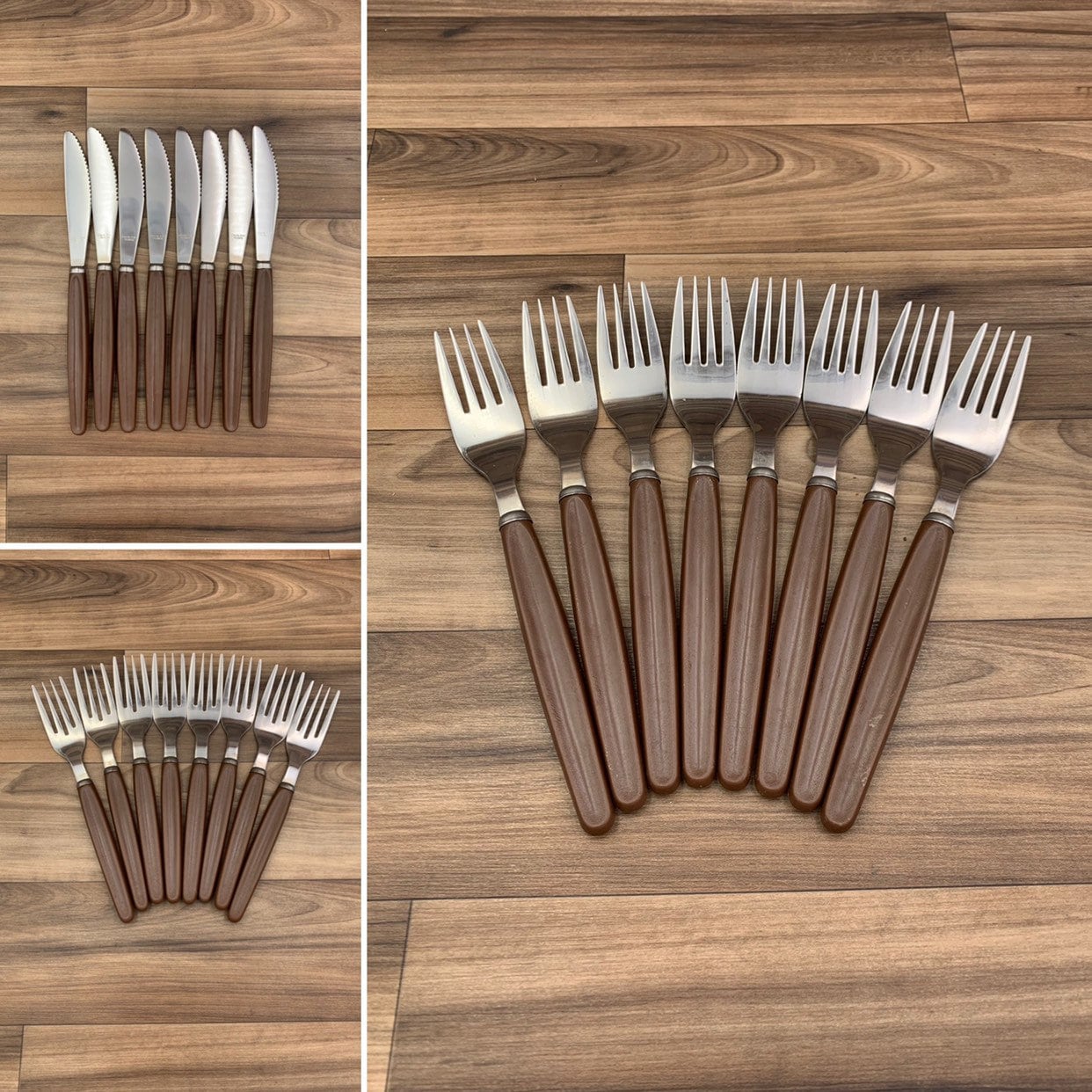 Vintage Stainless Flatware set Brown Plastic Handles, Retro Silverware ...