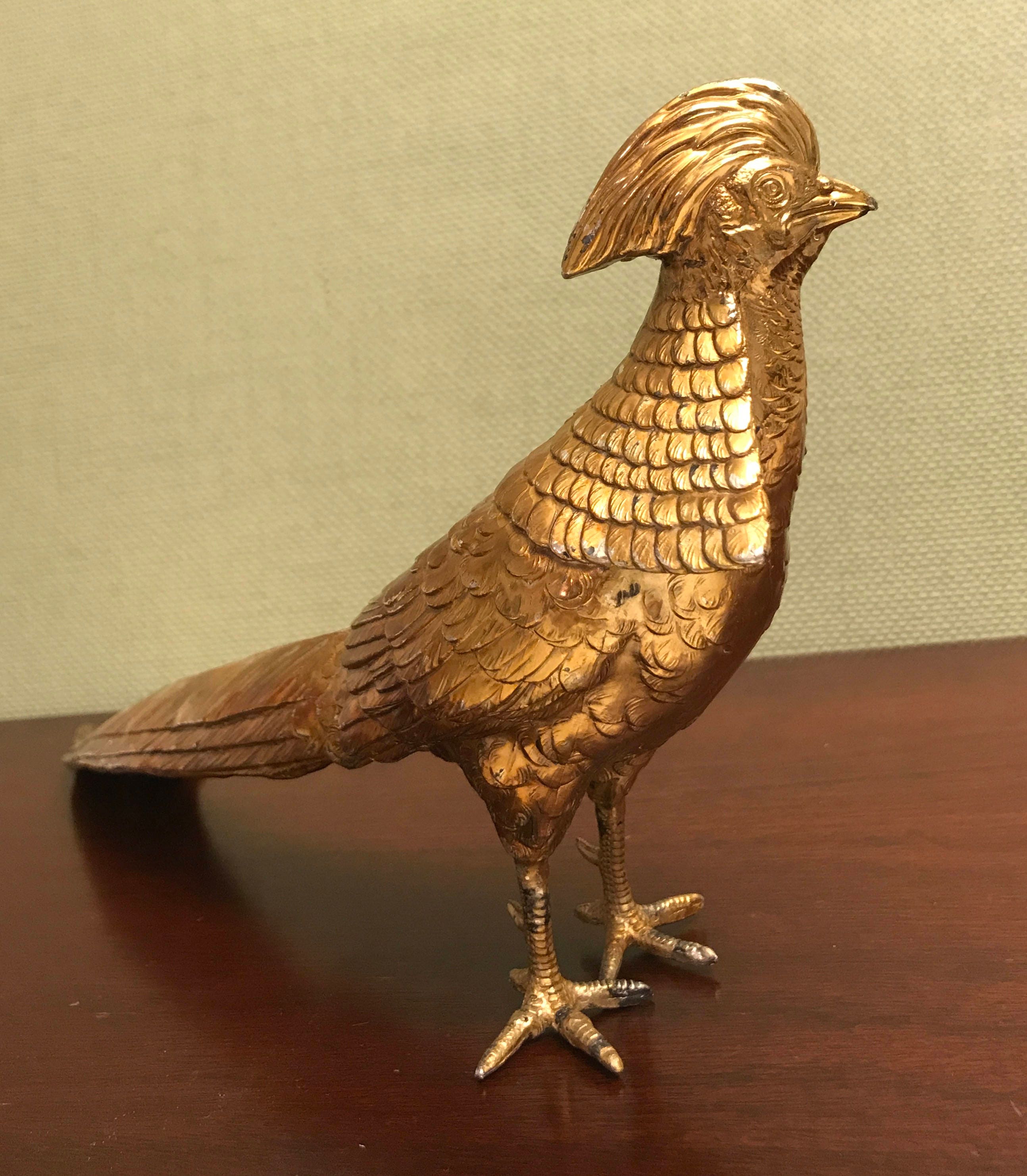 Vintage Pheasant Figurine, Hollywood Regency Figurine, Gold Gilt bird ...