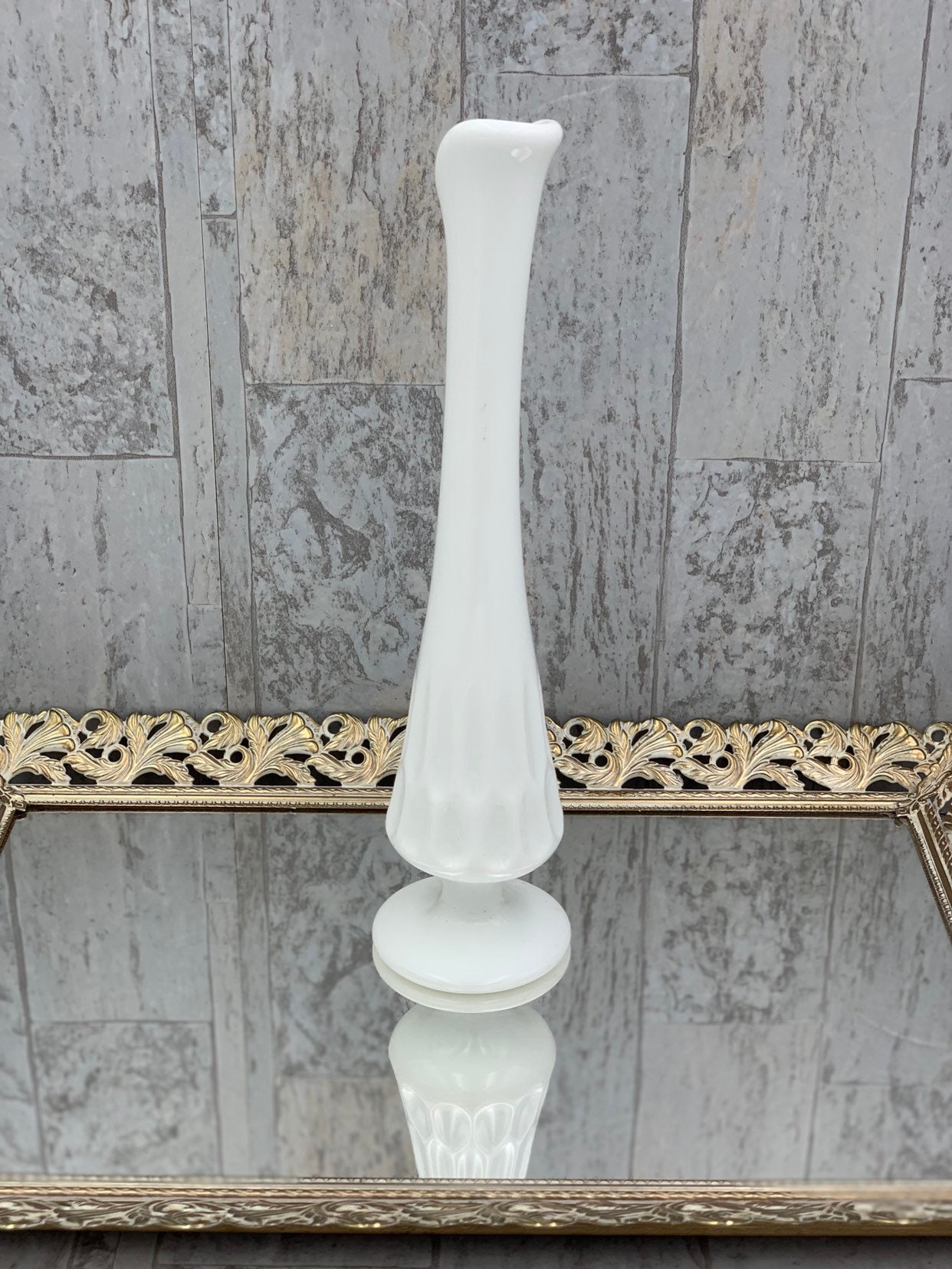 Vintage Milk Glass Bud Vase Fenton Thumb Print Swung Milk Glass Vase T For Her