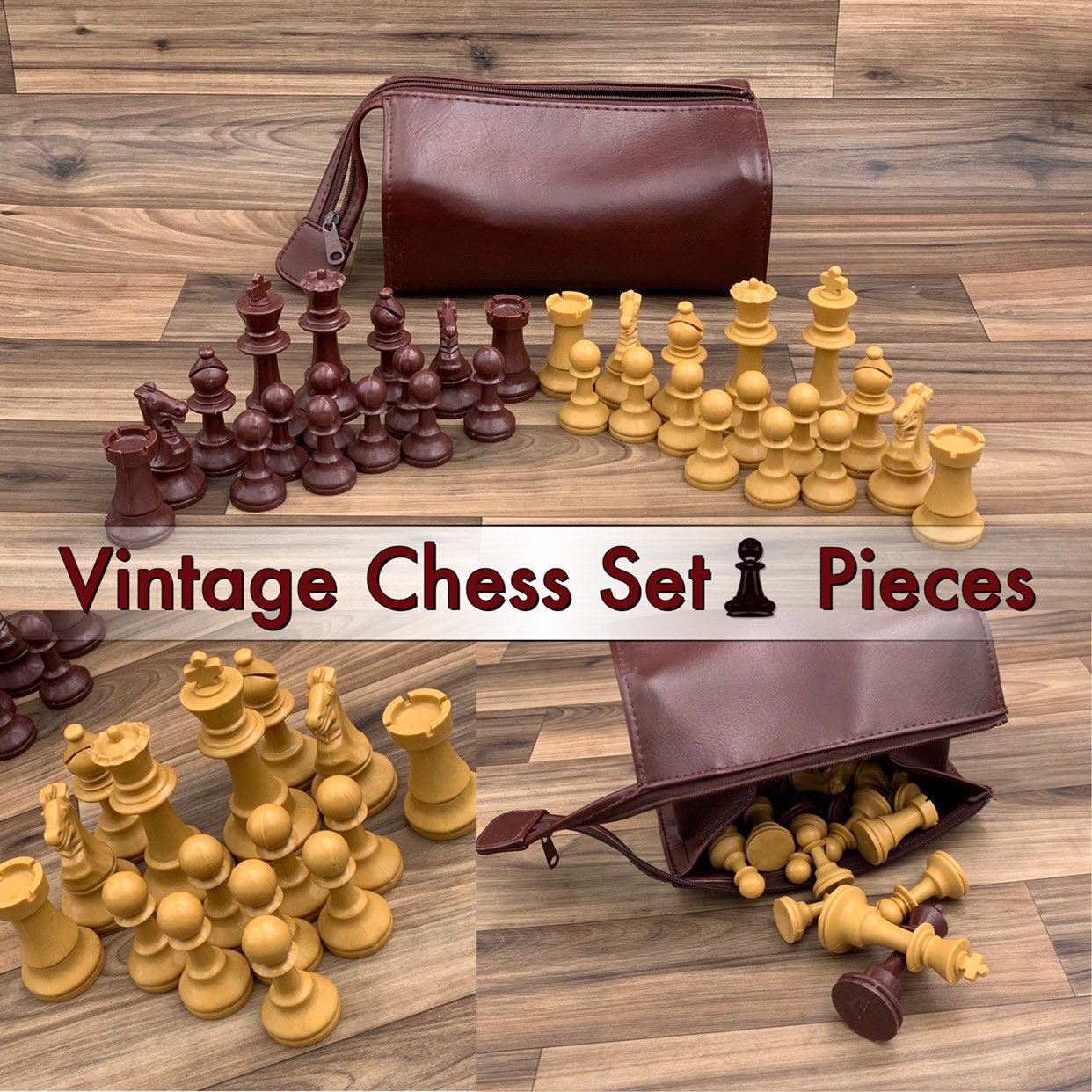 Vintage Chess Set, Staunton Chess set in Storage bag, Replacement Chess ...