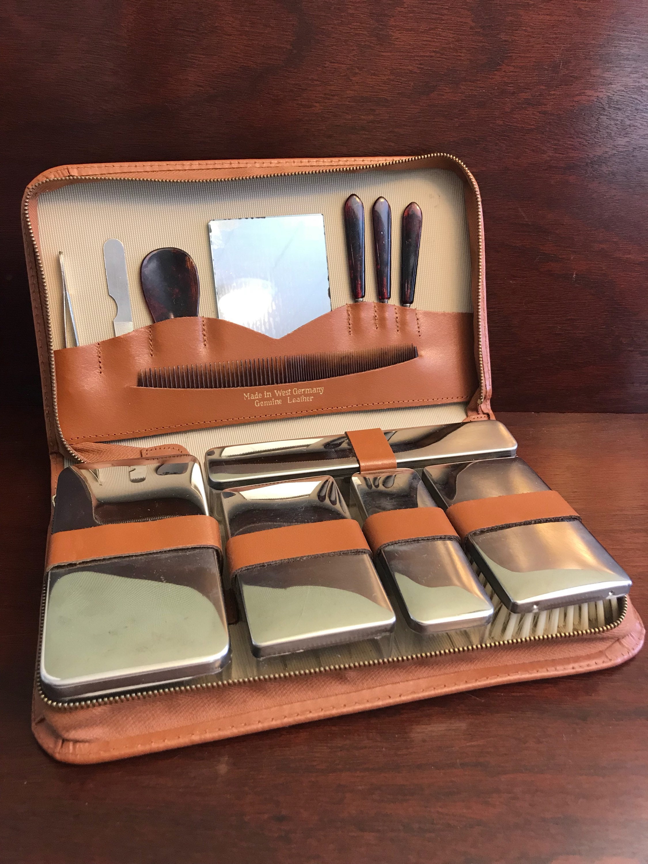 Vintage Mens Shaving Kit Travel Shaving Grooming Kit Vintage Leather