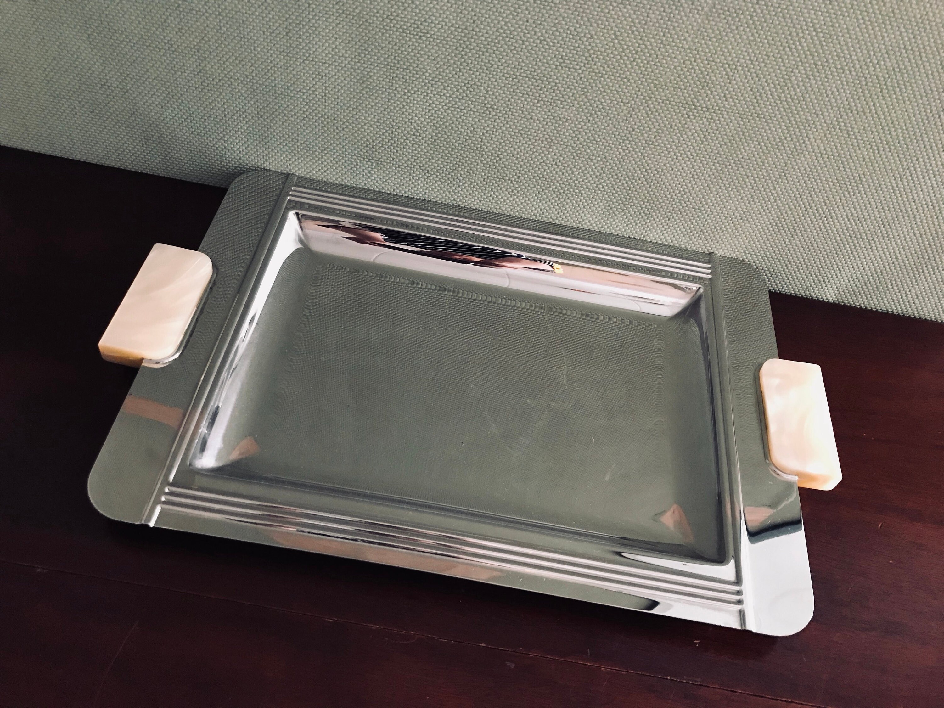 Vintage Jean Couzan Greco Tray marbled handles, Art Deco modernist tray ...