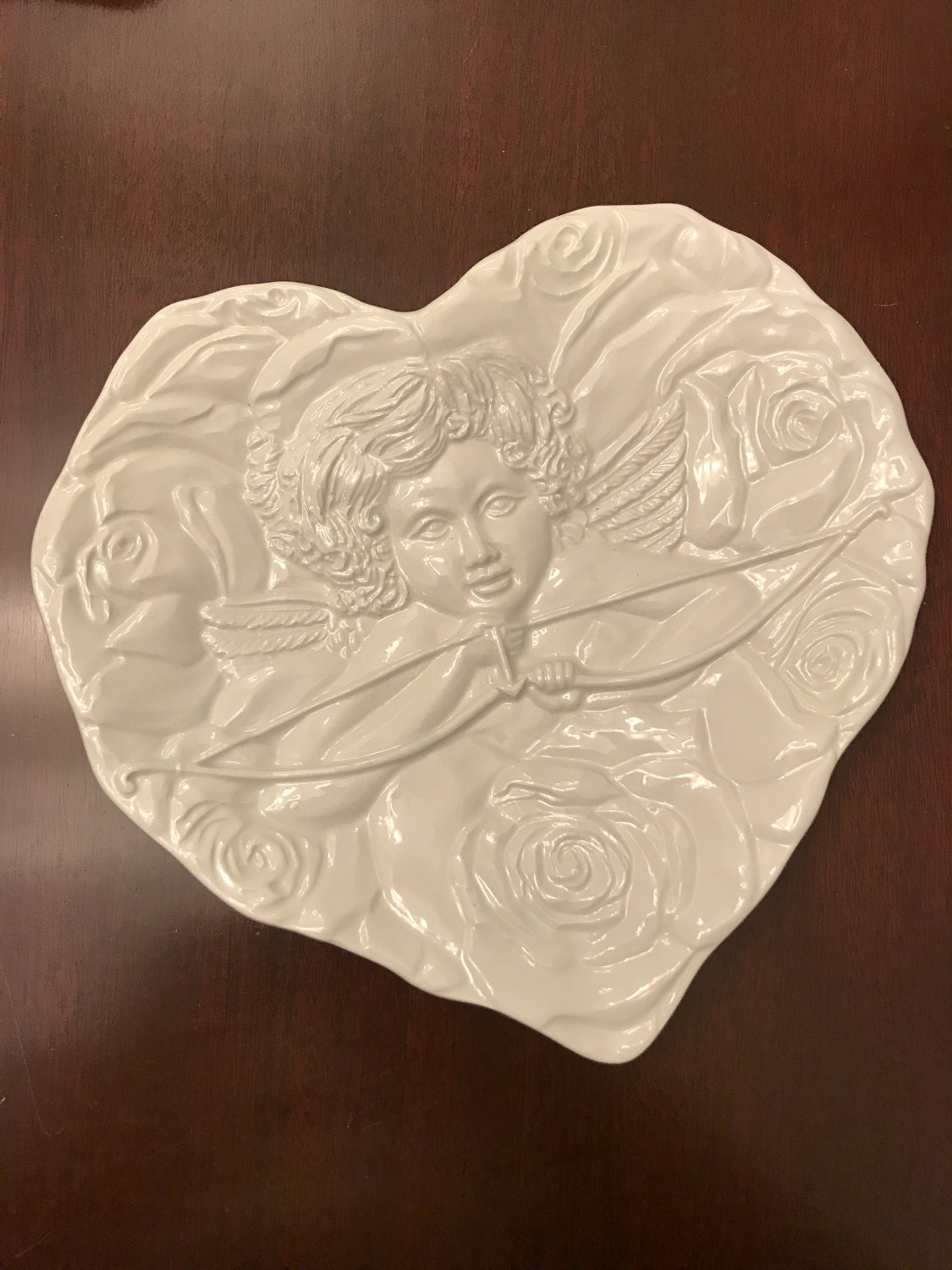 Heart shaped plate, Cupid plate, Beautiful bisque plate Made in Italy ...