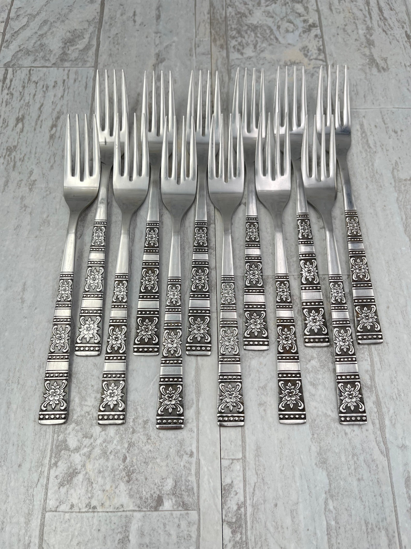 Vintage Flatware Set MCM Floral Stainless Silverware Tremont | Etsy