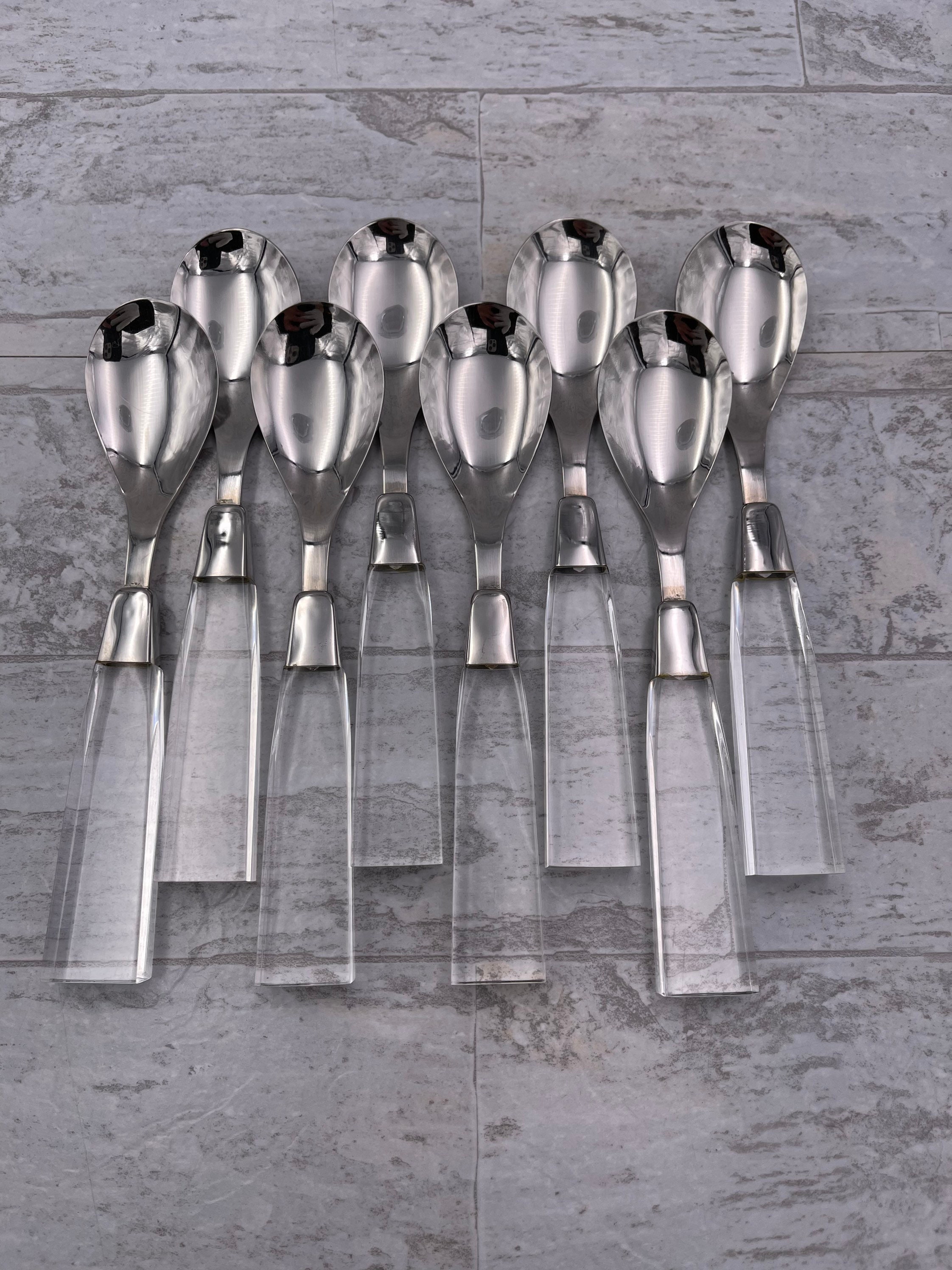 MCM LUCITE Flatware set, complete Service for 8, Designer Silverware by ...