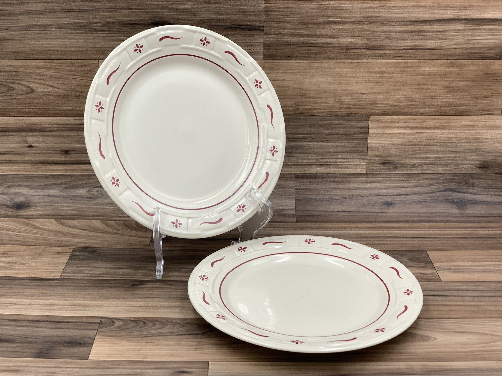 Vintage Longaberger Pottery Dinner Plates Woven traditions Red Set of 2