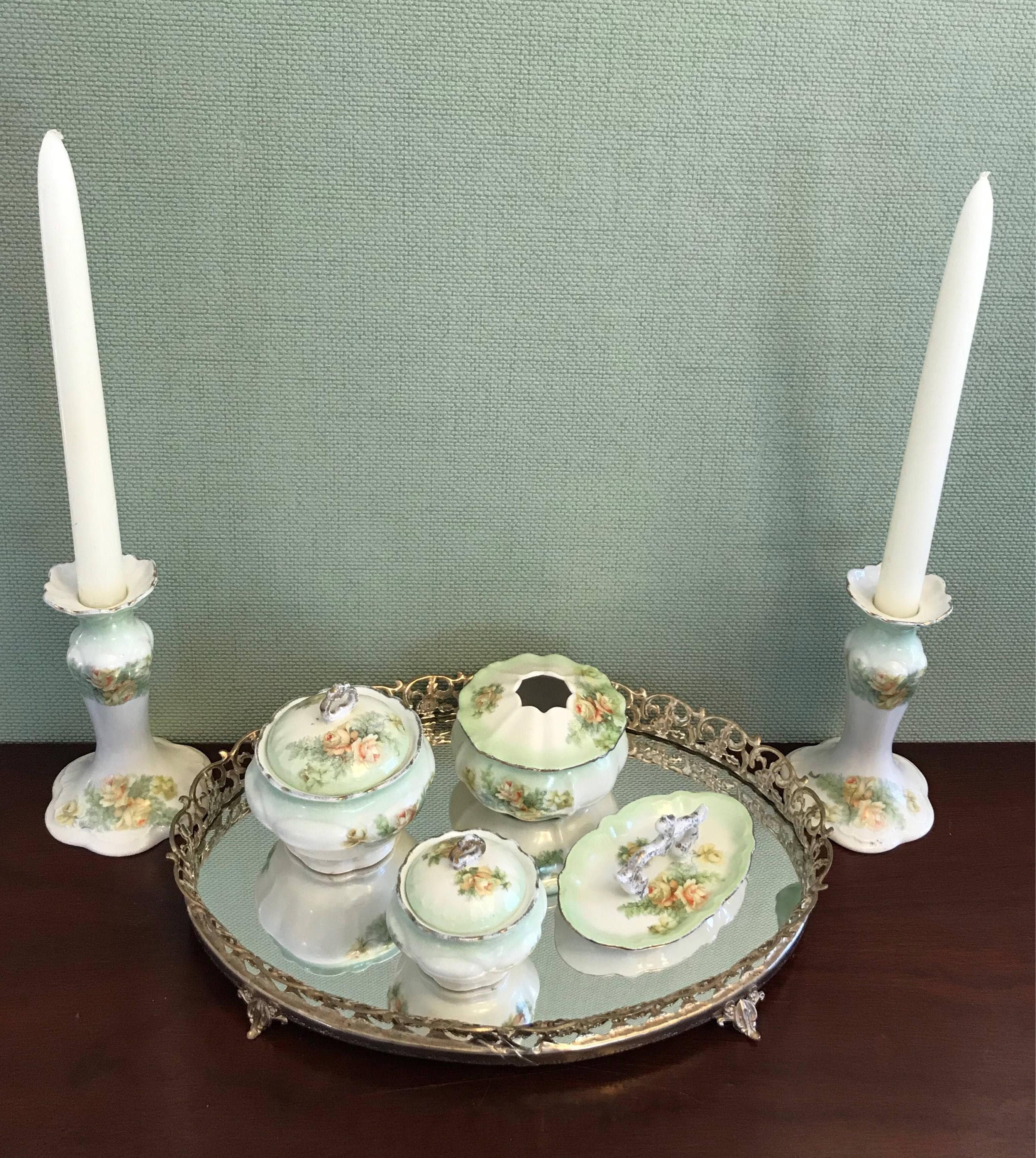 Antique French Limoges Vanity Dresser Set, Floral Porcelain From France ...