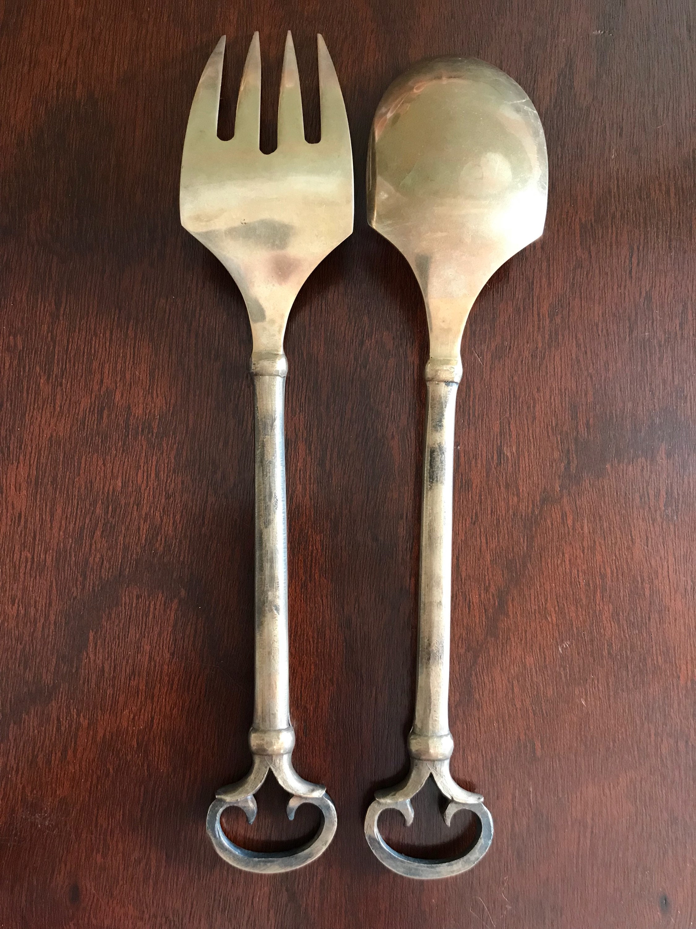 Pottery Barn Keys Serving set, Bronze fork and spoon Flatware serving ...