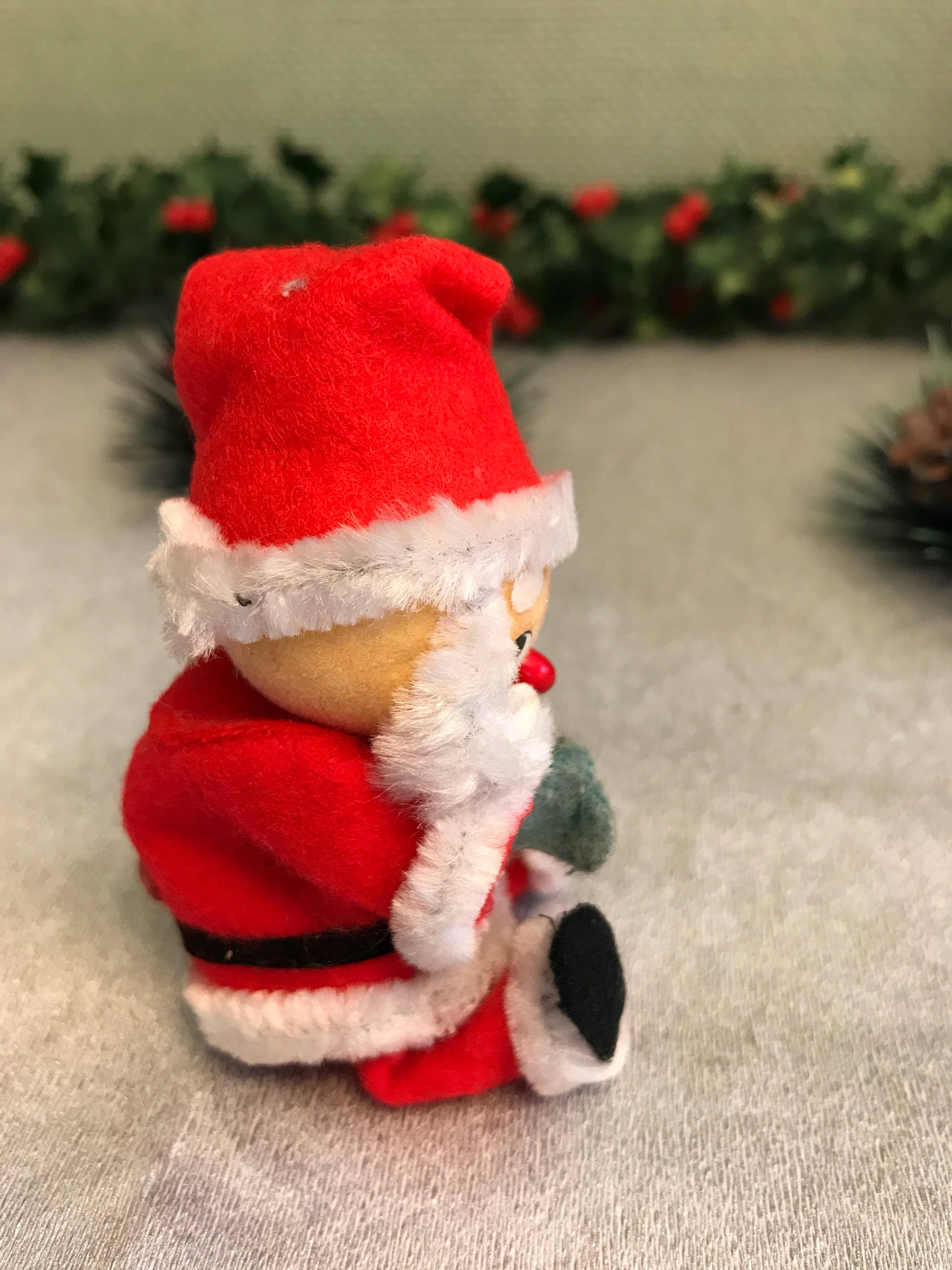 Vintage Santa Hugger ornament, red flocked Santa, Santa clip on ...