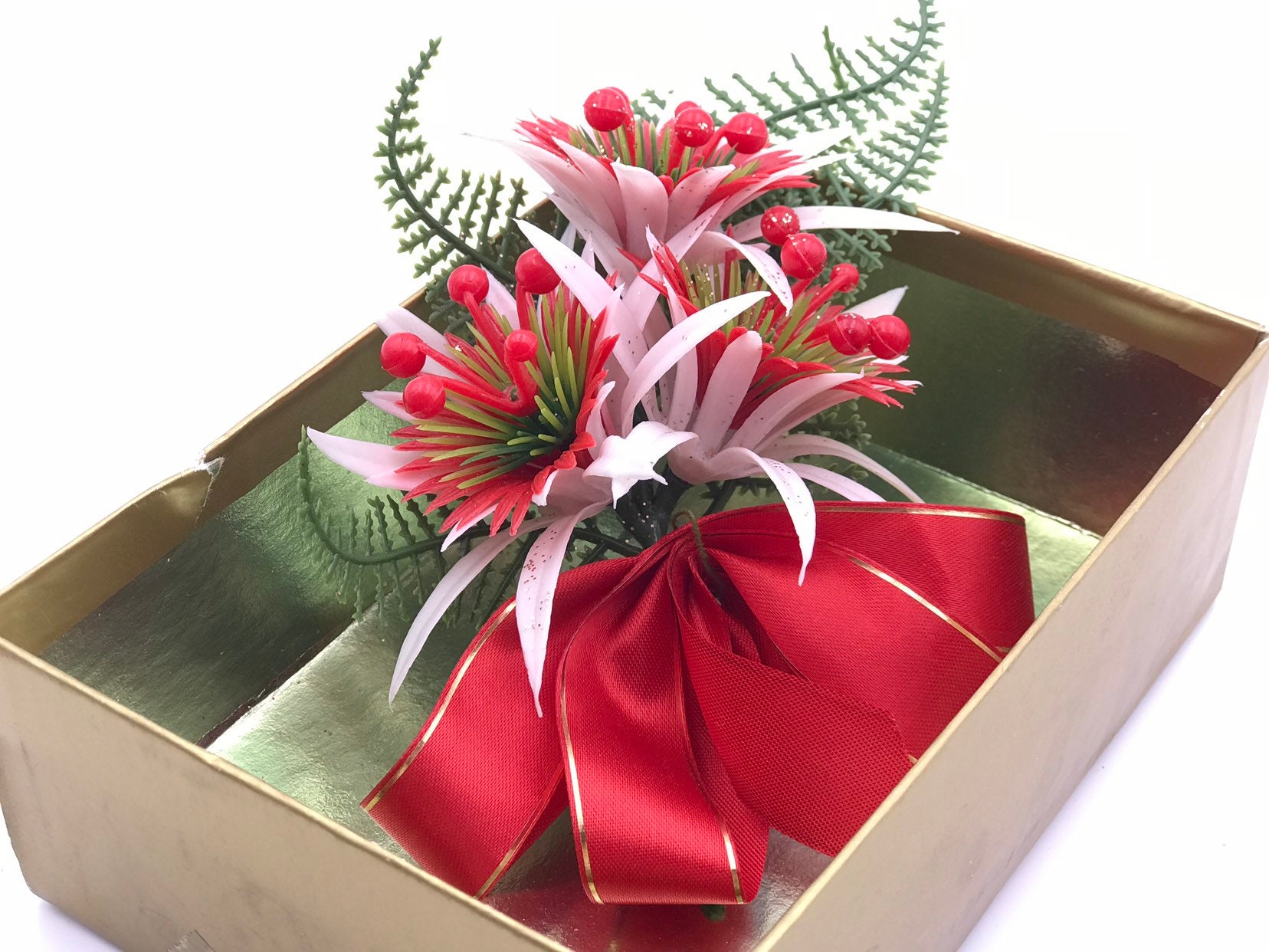 Vintage Christmas Corsage Mid Century Plastic Poinsettia pin Holiday ...