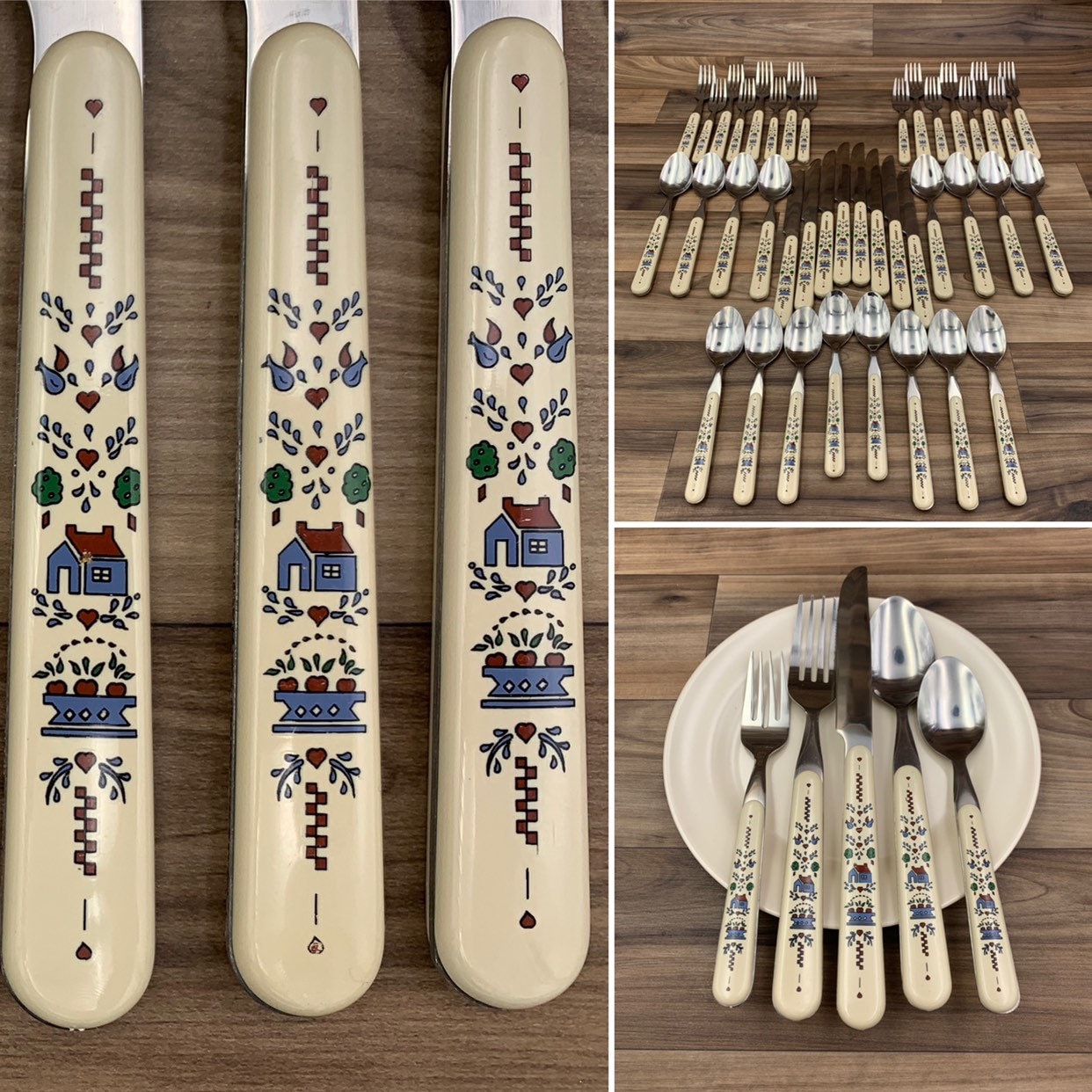 Folk Art Flatware set Stainless Steel with Plastic Handles, Country ...