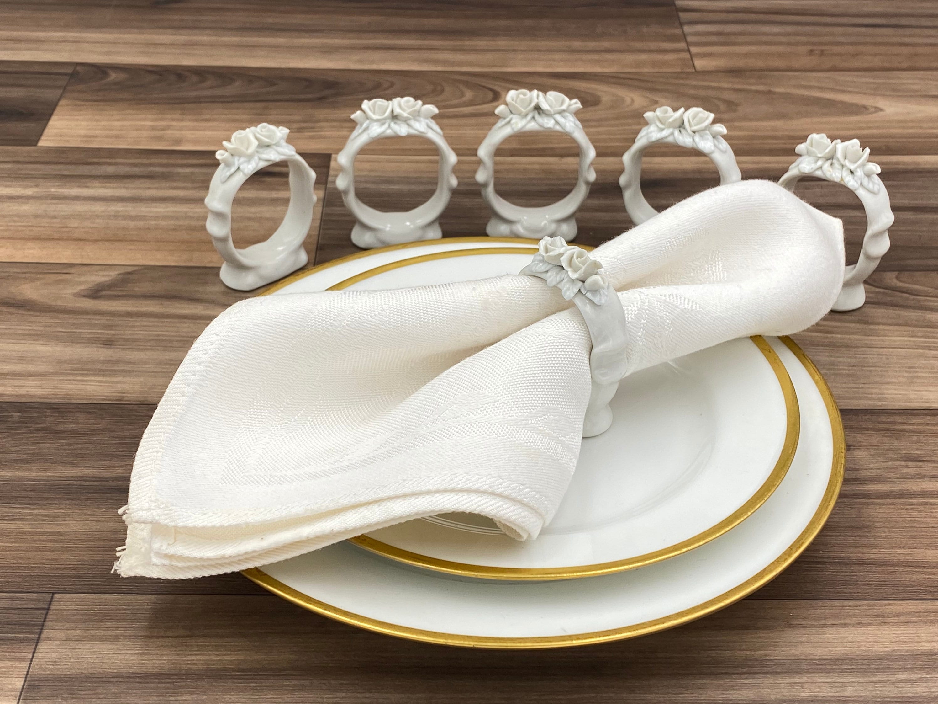 White Rose Porcelain Napkin Rings, Set of 6 Made in Germany, Vintage ...