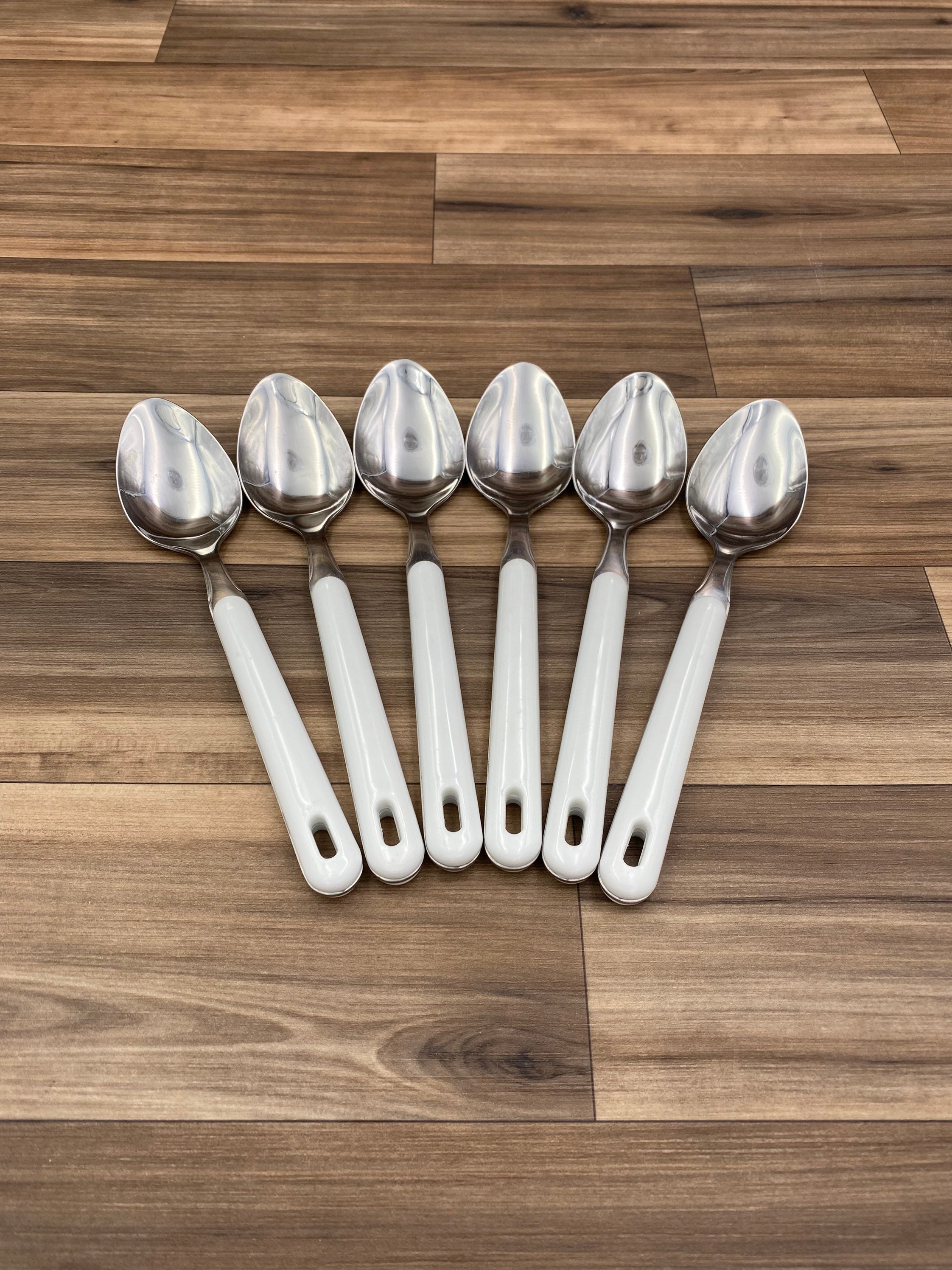 Vintage Flatware set Stainless Steel with White Plastic Handles ...