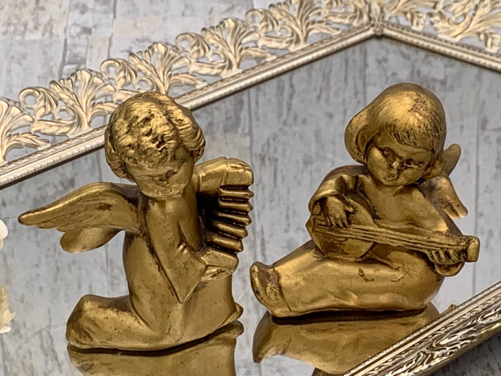 Vintage Gold Cherub figurines, Golden Angel figurines, Hollywood ...