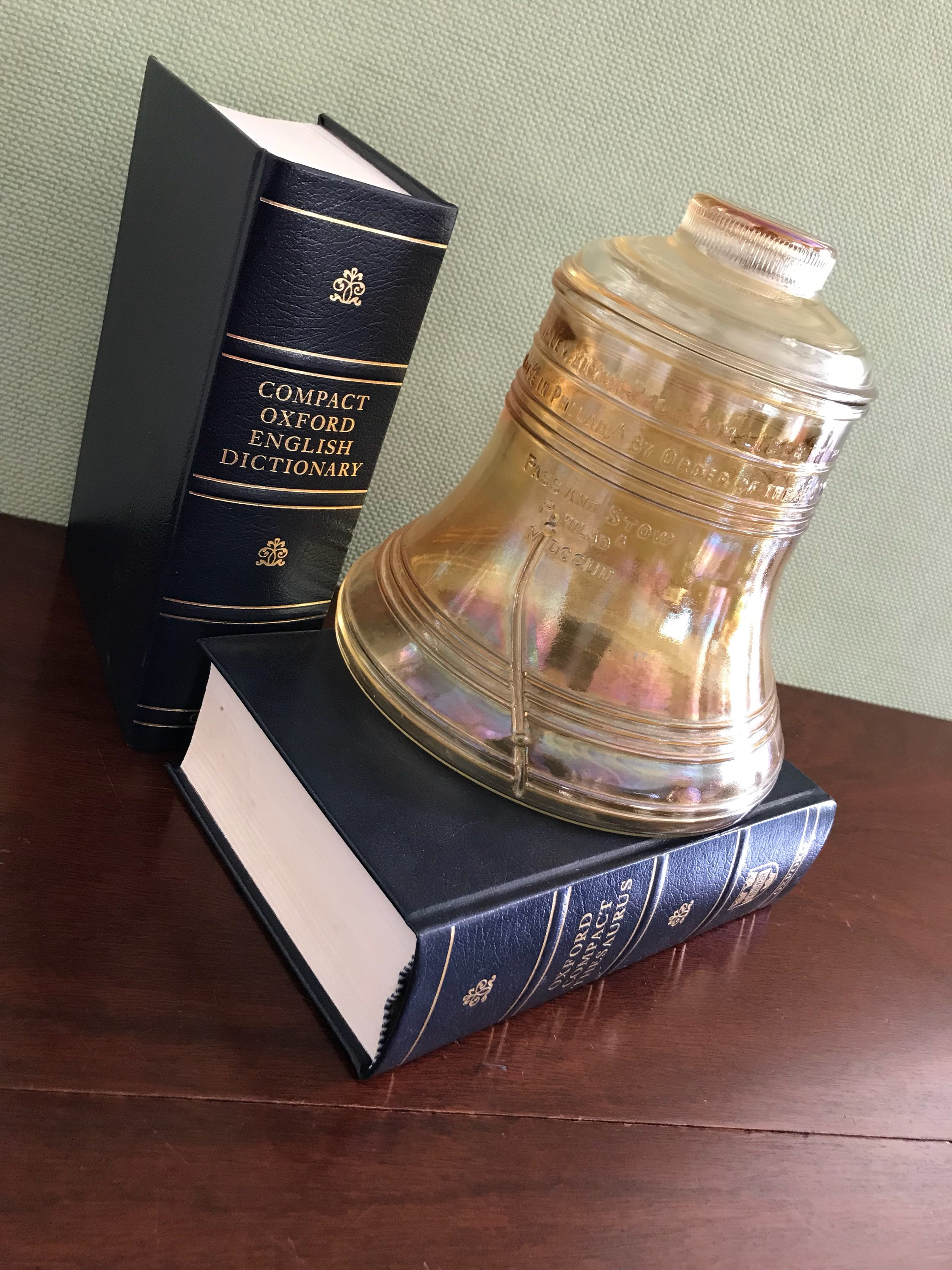 Vintage Liberty Bell Cookie Jar, iridescent glass storage jar ...
