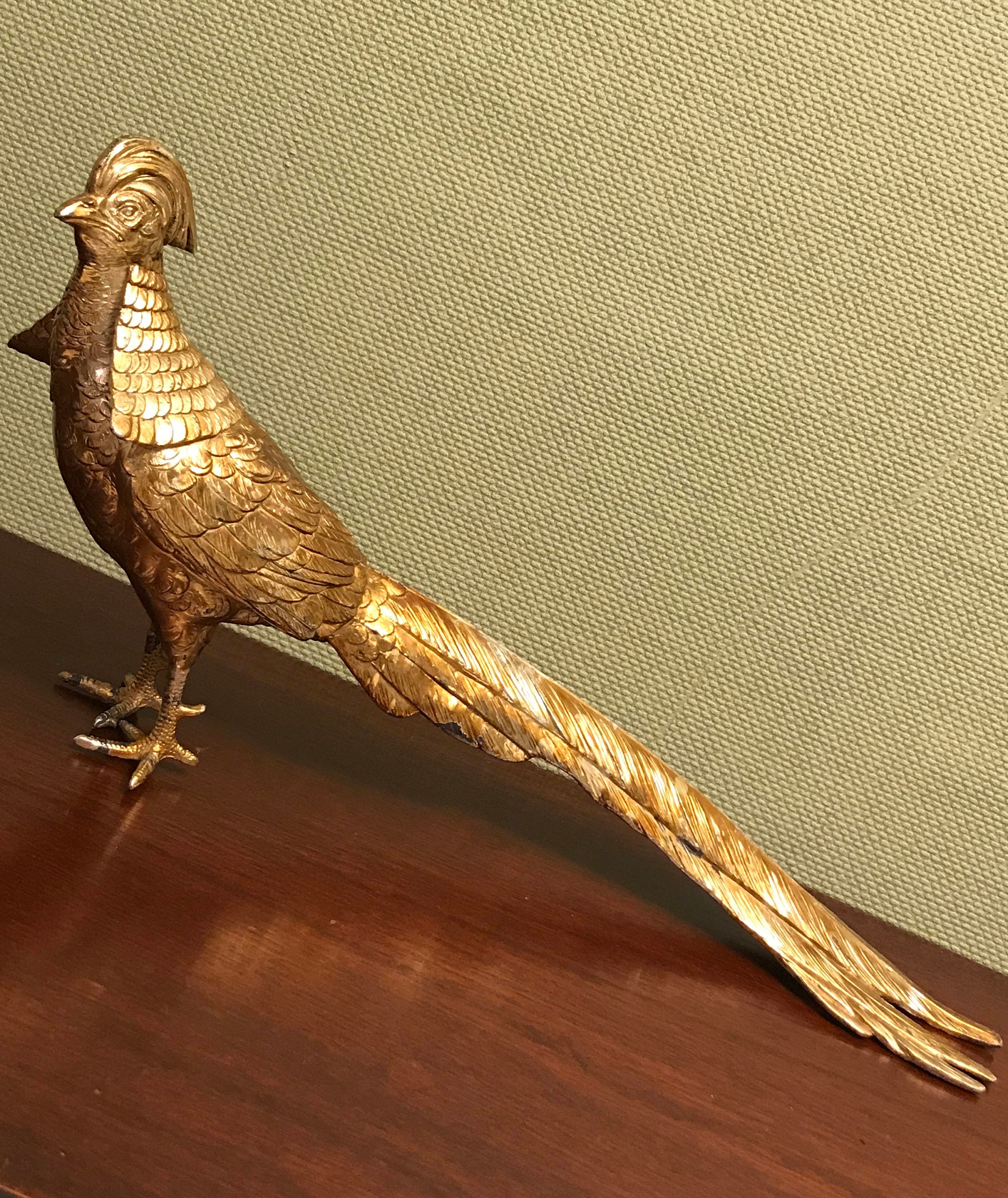 Vintage Pheasant Figurine, Hollywood Regency Figurine, Gold Gilt bird ...