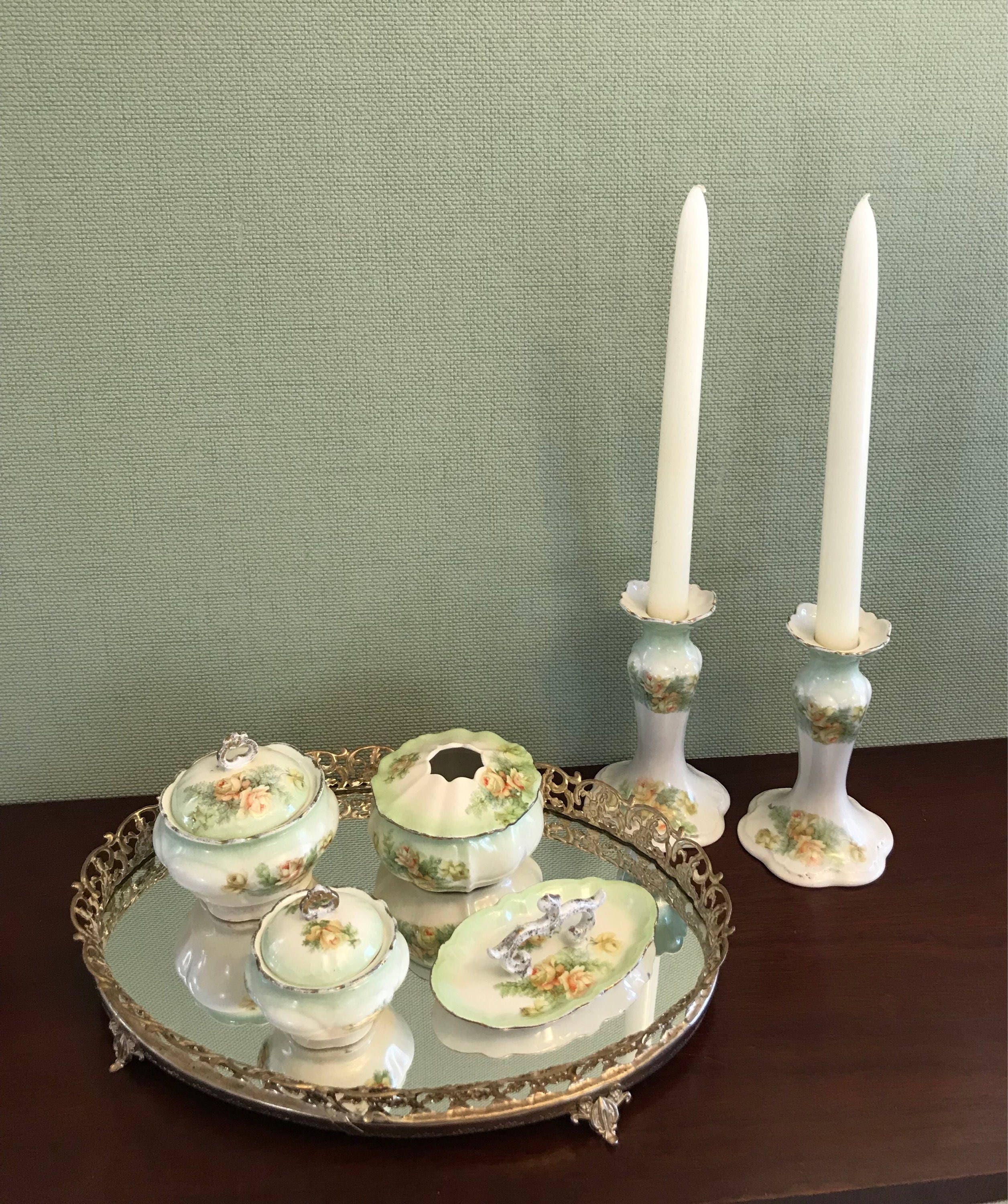 Antique French Limoges Vanity Dresser Set, Floral Porcelain From France ...