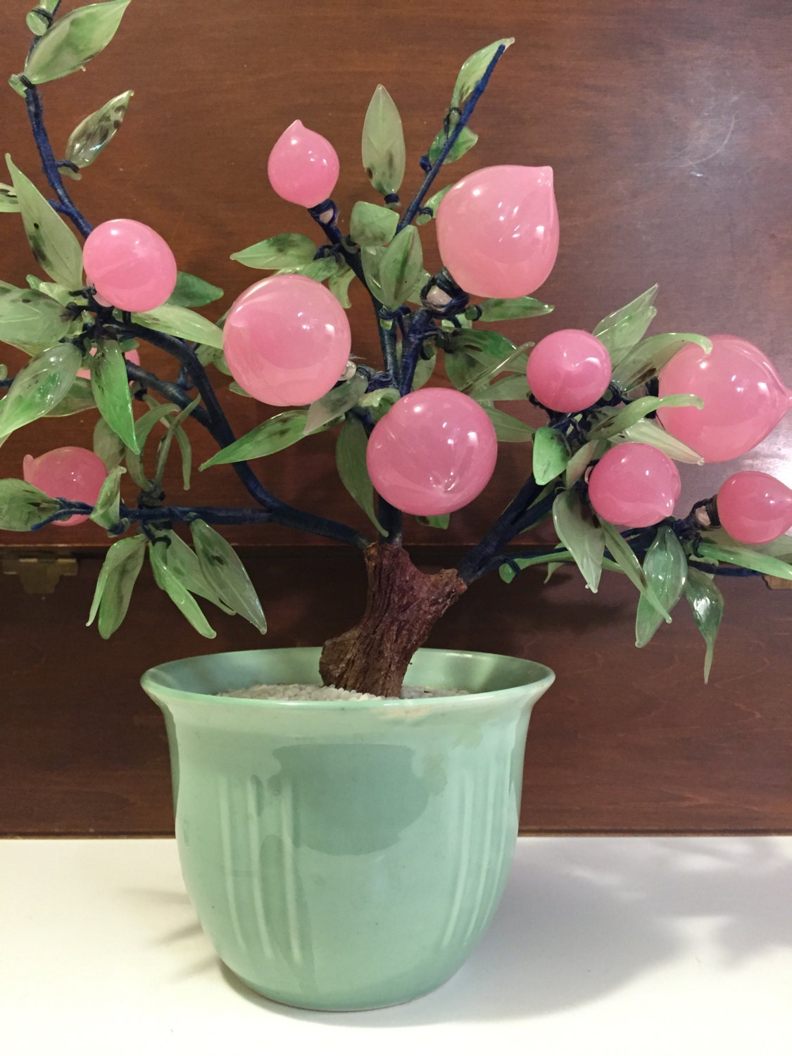 Vintage Jade Bonsai Tree Asian Art Peaches glass jade tree represents ...