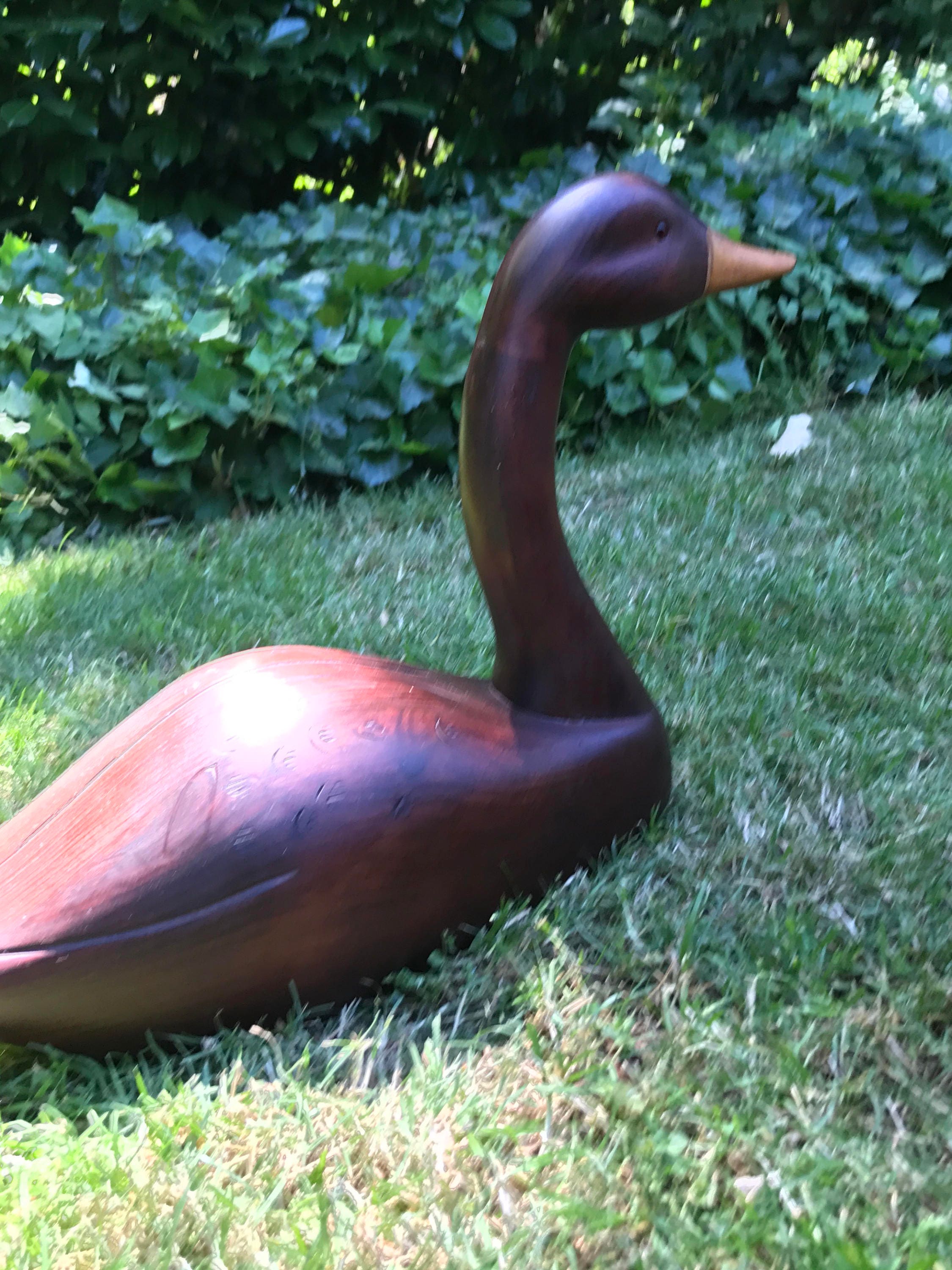 Vintage Carved Goose, decorator goose decoy glass eyes, Signed by the ...