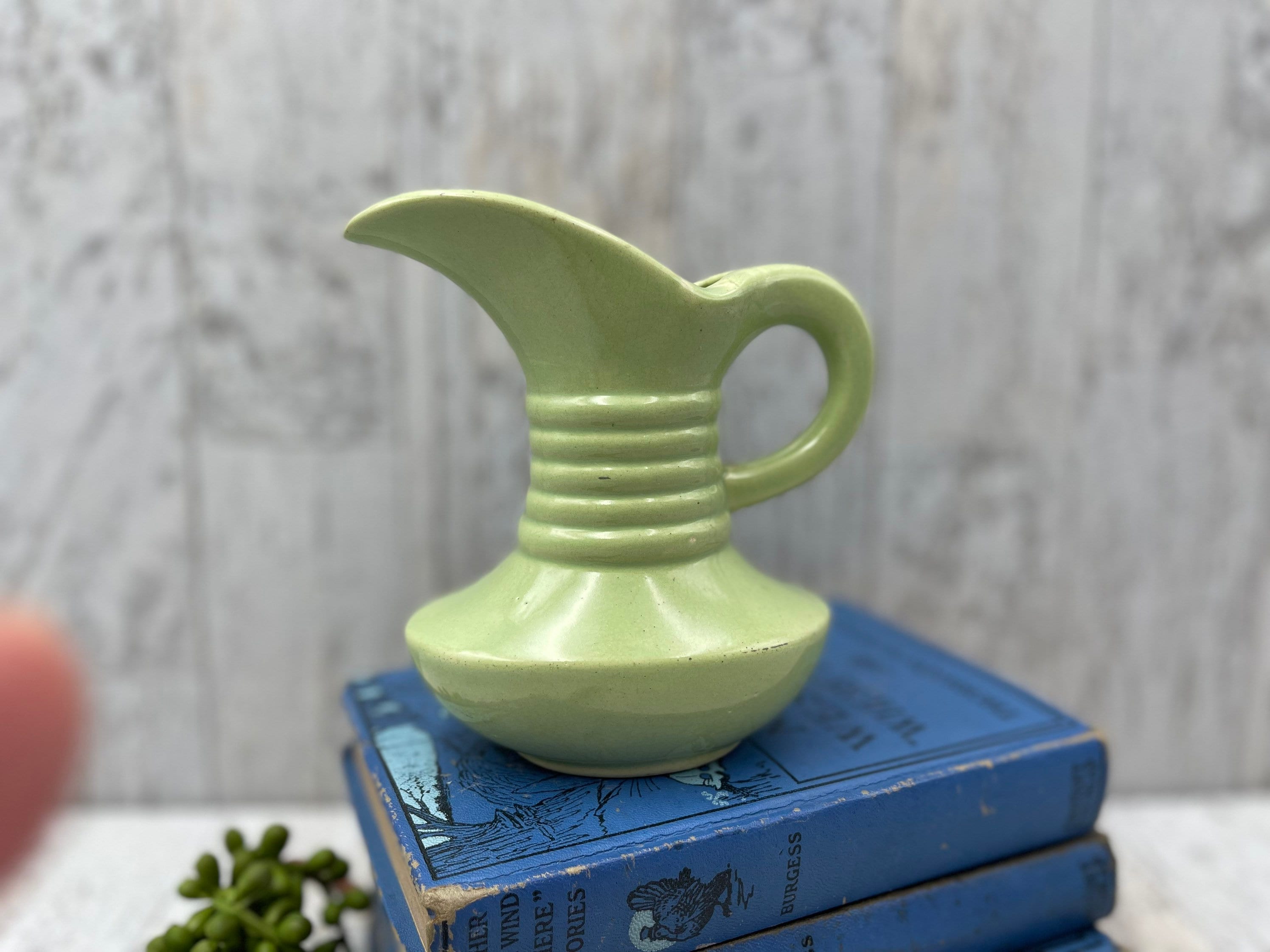 Vintage Pitcher, small light green ceramic USA Mid Century Pottery
